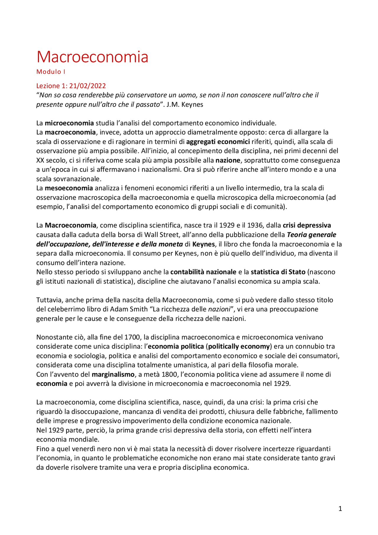 Macroeconomia I Modulo Dispense Di Macroeconomia Docsity