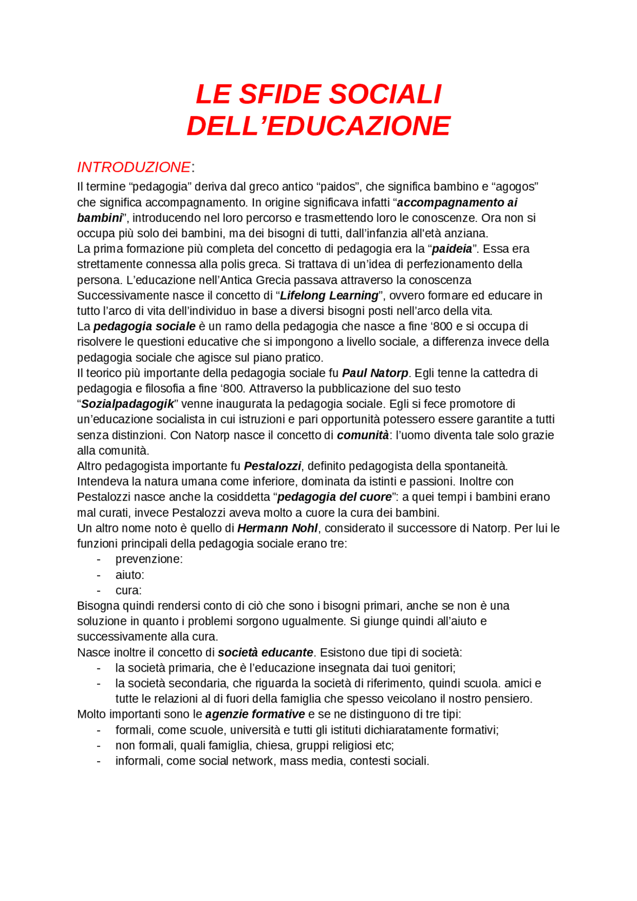 Le sfide sociali dell'educazione - Pedagogia Sociale | Sintesi del ...