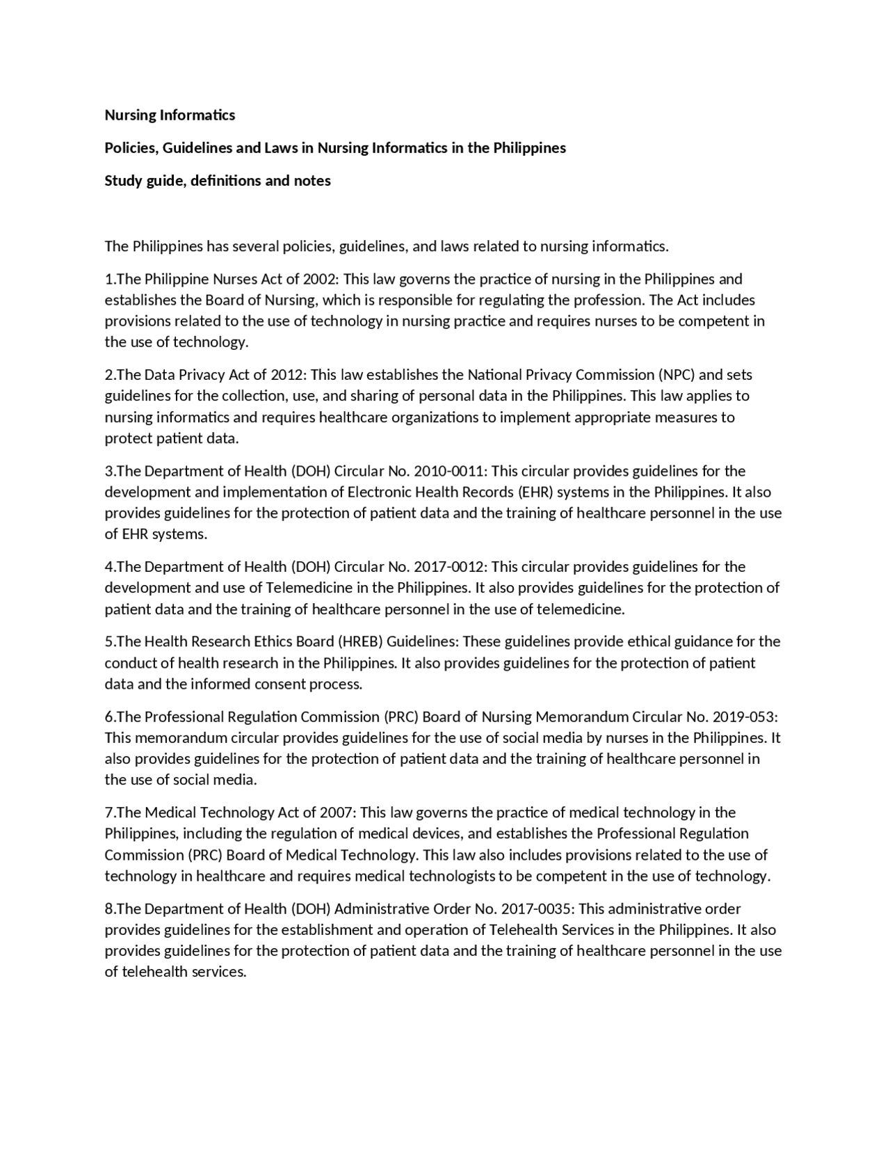 Policies, Guidelines and Laws in Nursing Informatics in the Philippines ...