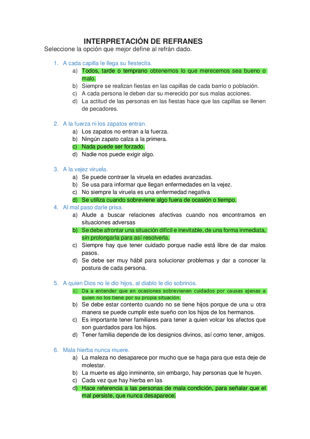 MAterial de estudio Refranes e interpretacion | Esquemas y mapas conceptuales de Cálculo | Docsity