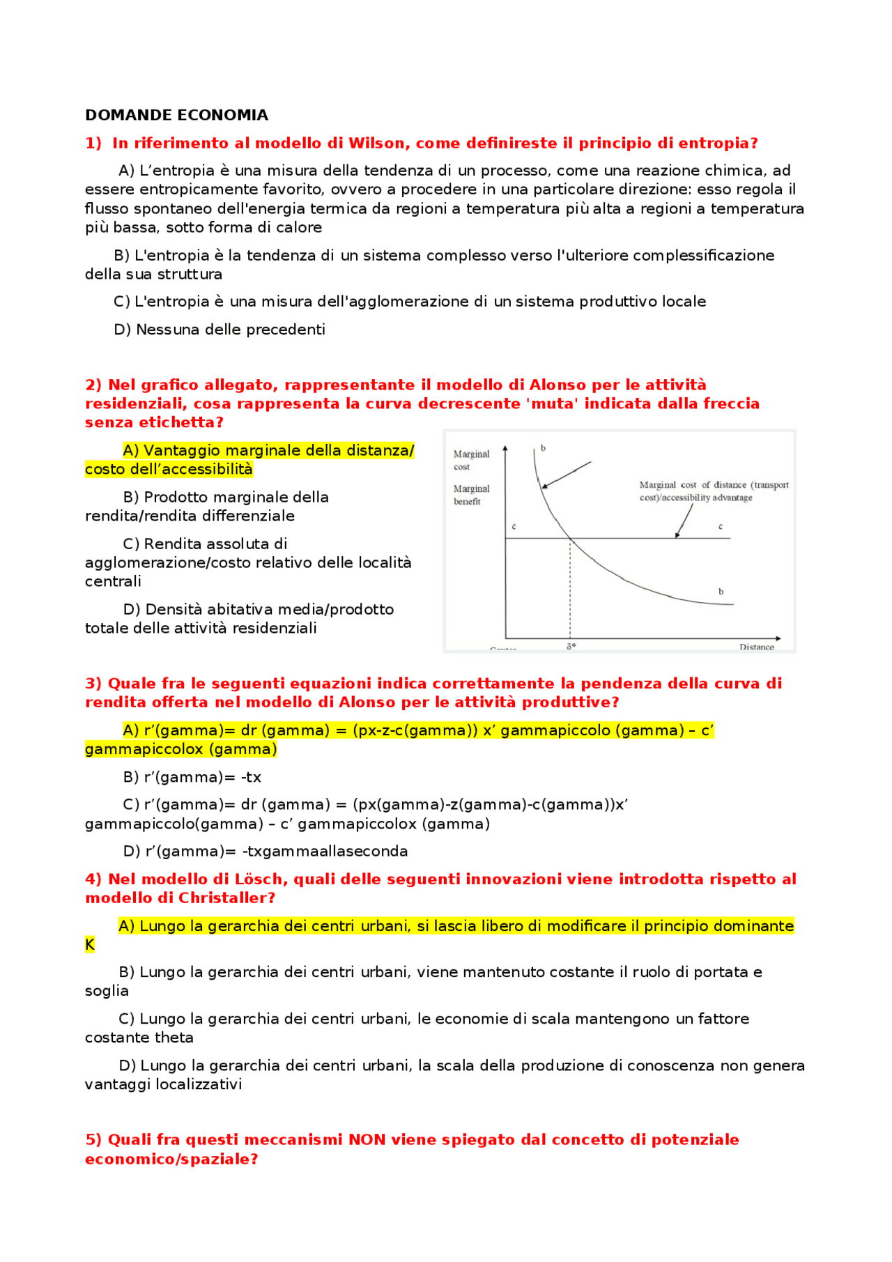 Domande Prima E Seconda Parte Di Economia Caragliu Prove Desame Di