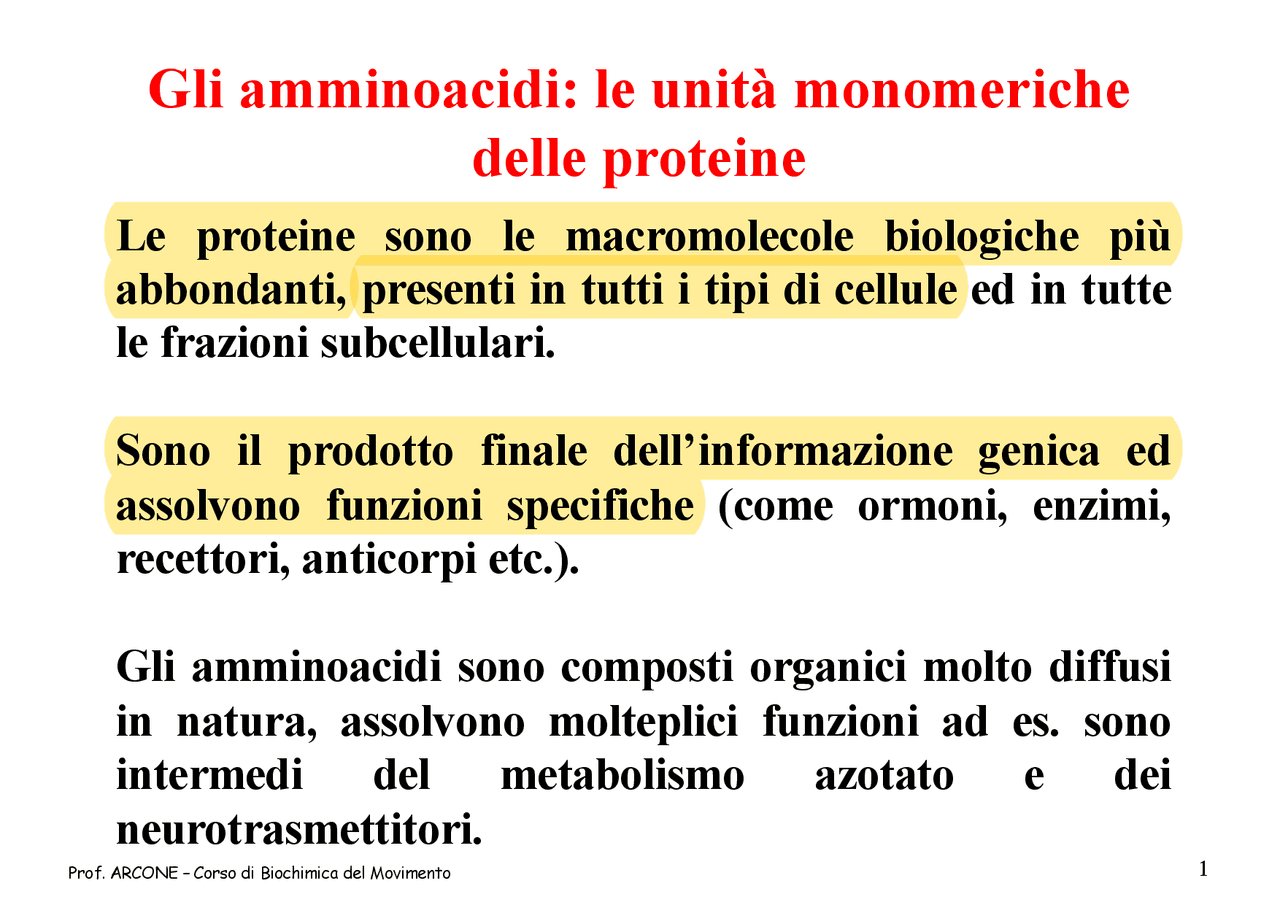 Gli Amminoacidi Spiegazione Generale Slide Di Biochimica Docsity