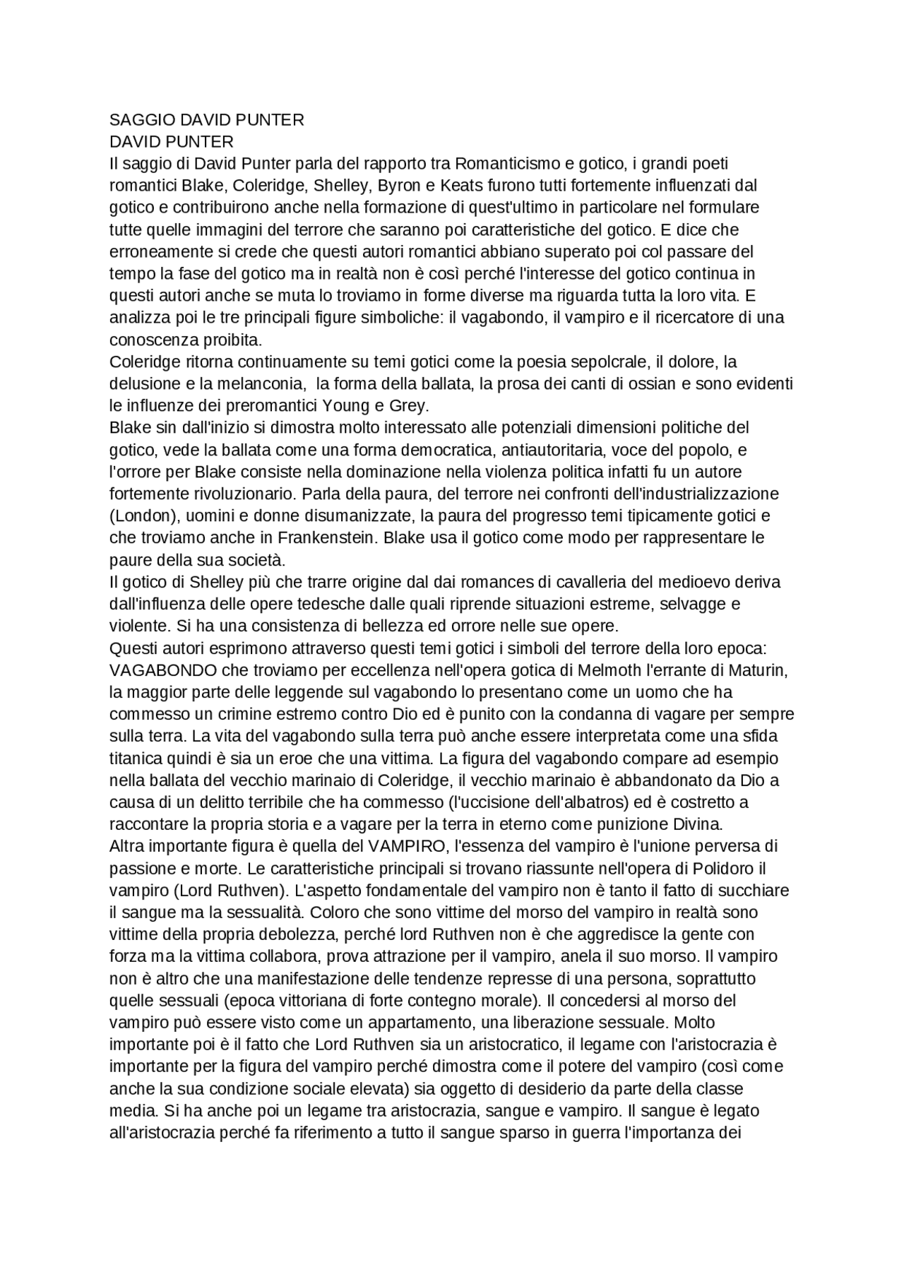 Gotico e Romanticismo saggio di David Punter | Appunti di Letteratura ...