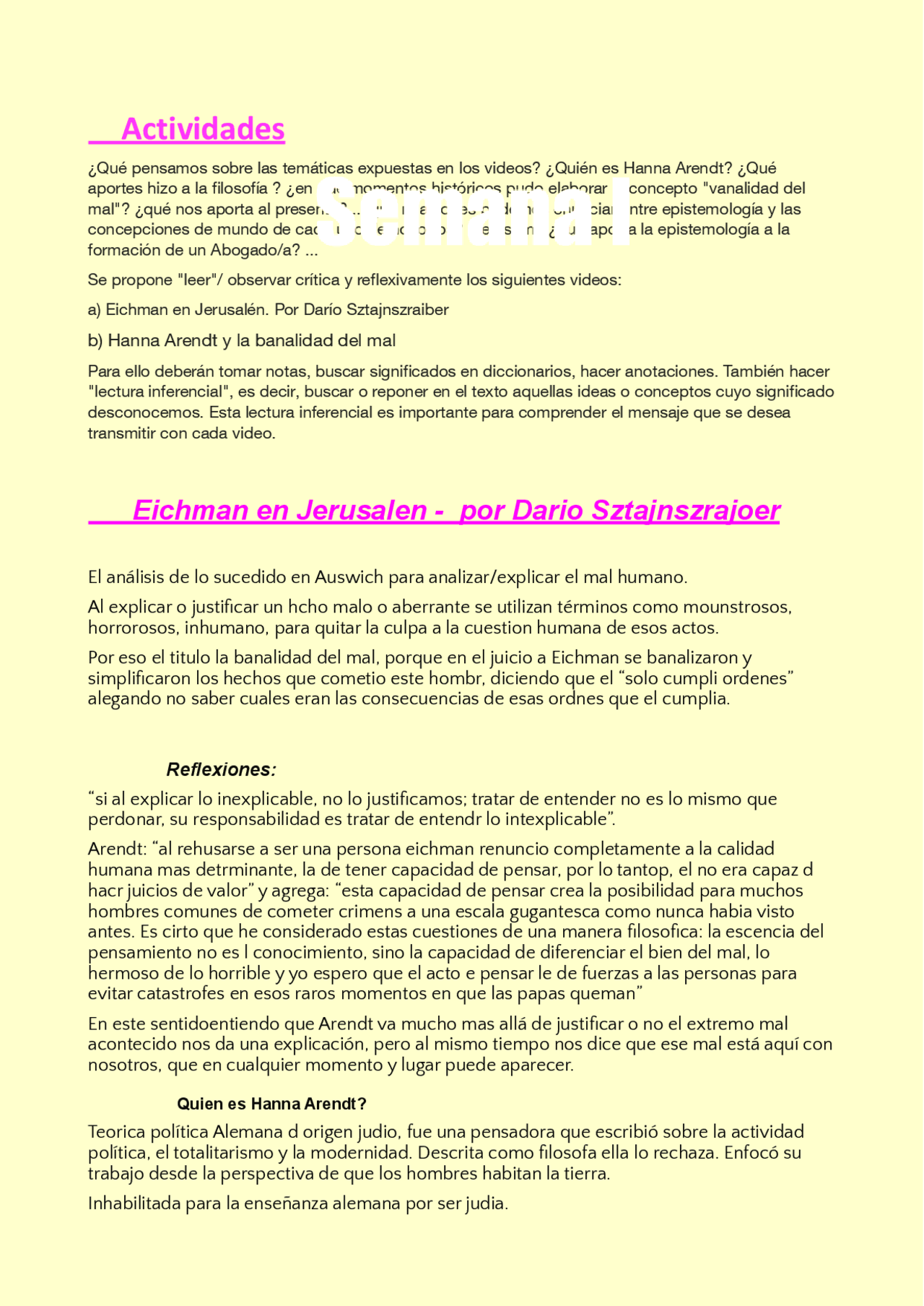 Actividades de la semana 1 | Ejercicios de Filosofía del Derecho | Docsity