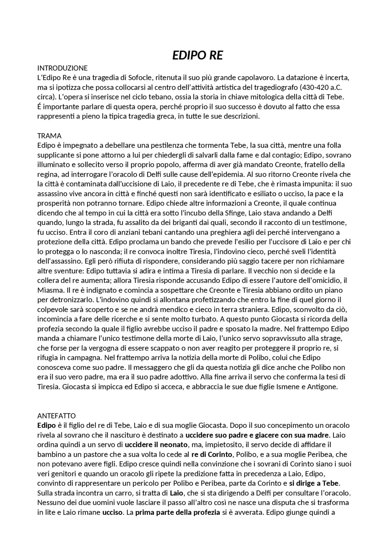 Edipo Re Appunti Per La Maturità Appunti Di Greco Docsity