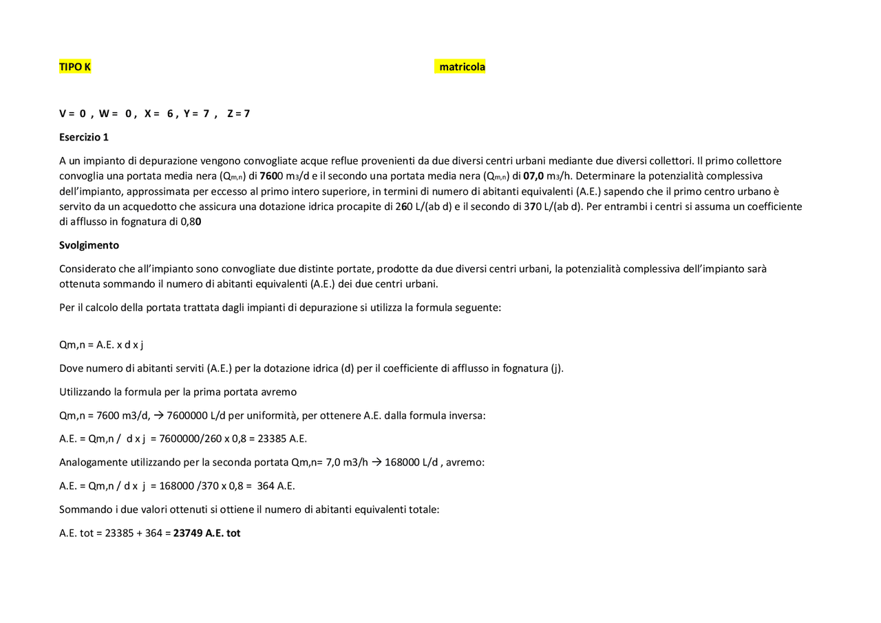 Elaborato Ingegneria Ambientale 3k Prove Desame Di Ingegneria Civile