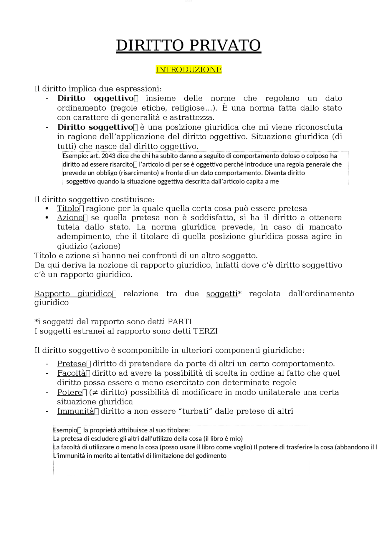 Diritto privato dispensa | Dispense di Diritto Privato | Docsity