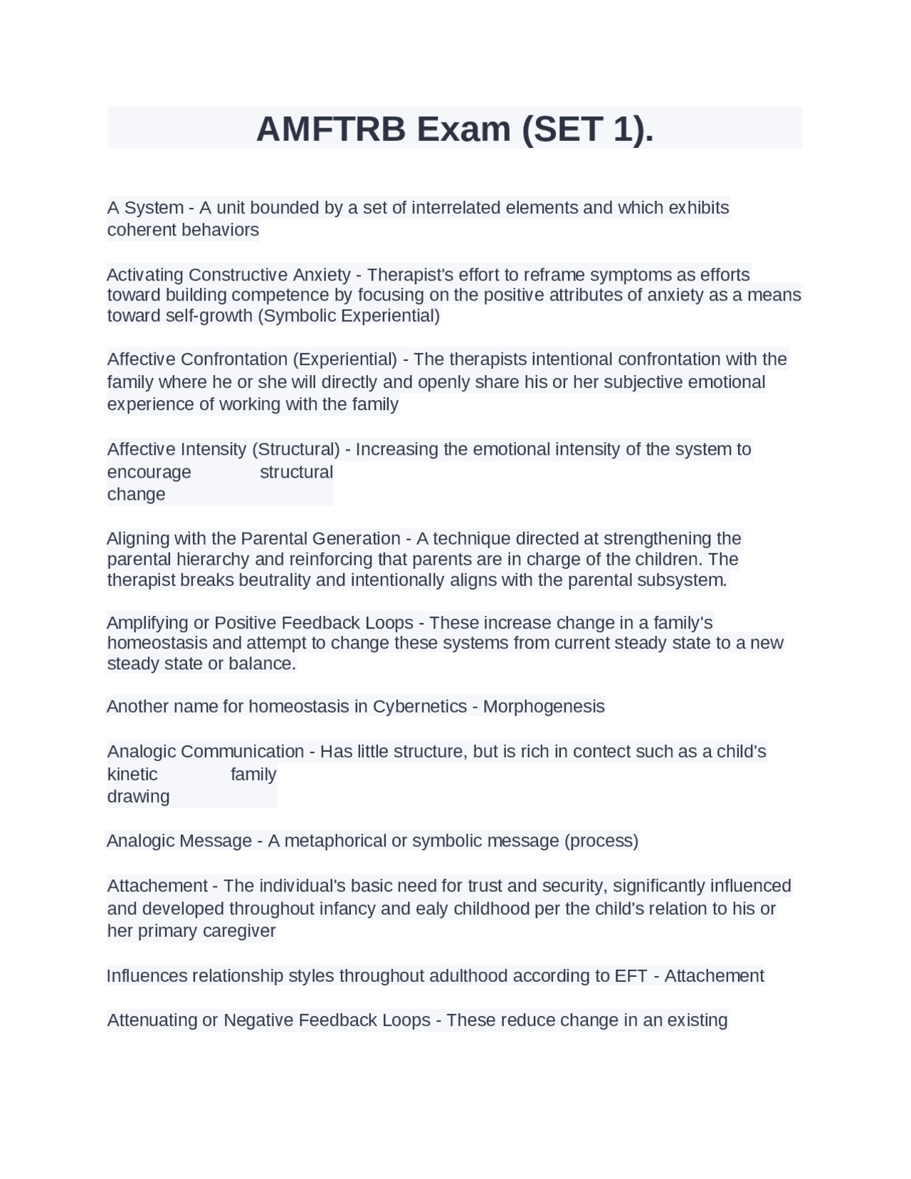 AMFTRB Exam (SET 1). | Exams Psychology | Docsity