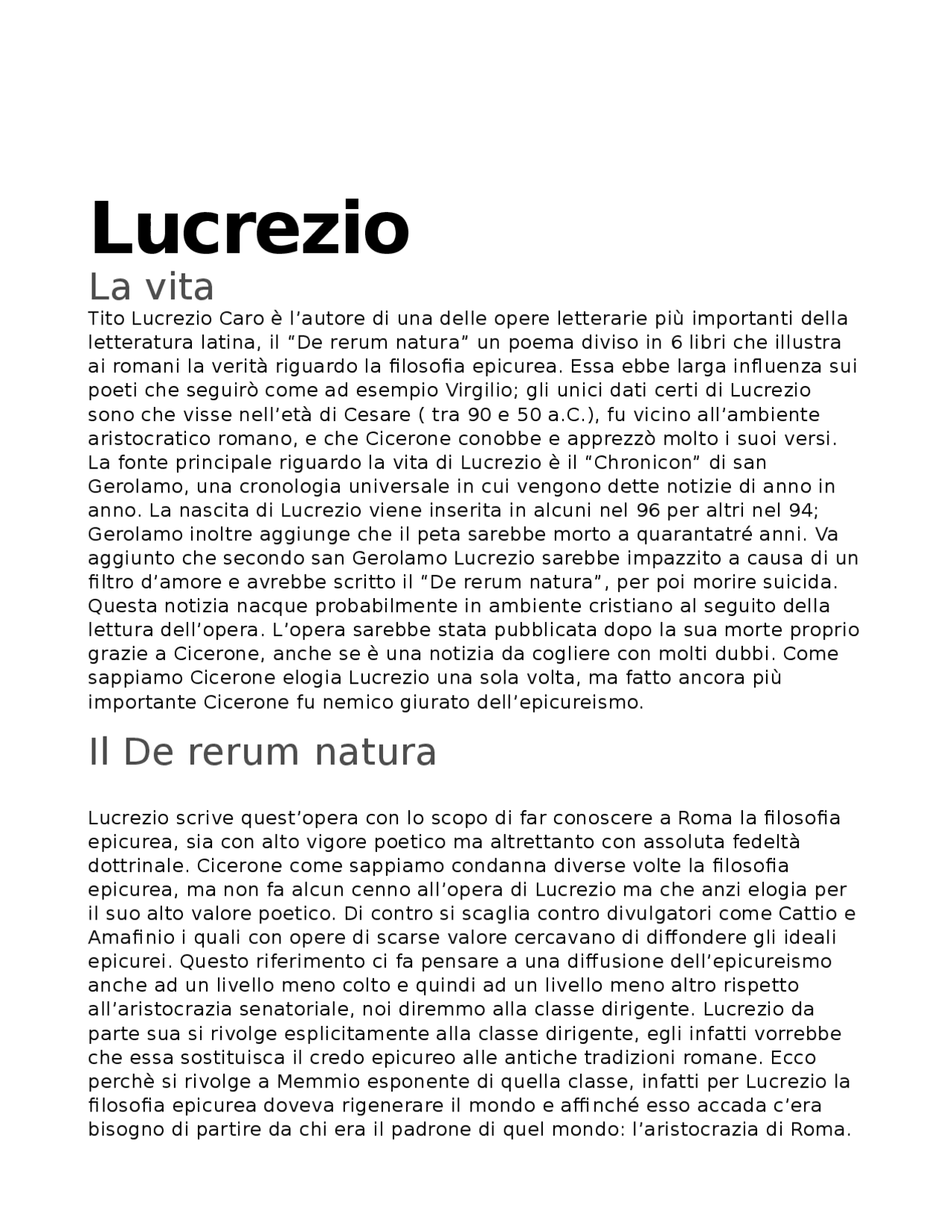 Lucrezio Vita E De Rerum Natura Schemi E Mappe Concettuali Di Latino