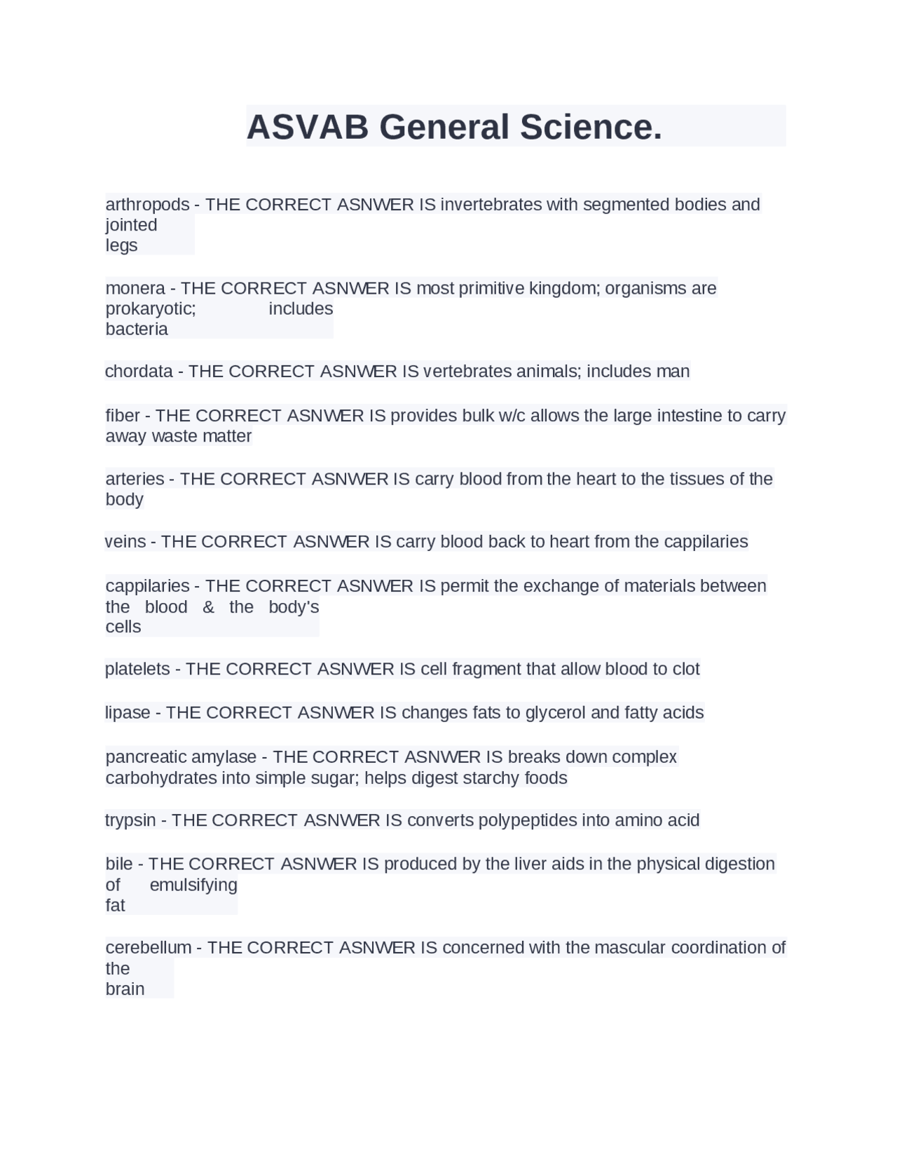 ASVAB General Science. | Exams Science education | Docsity