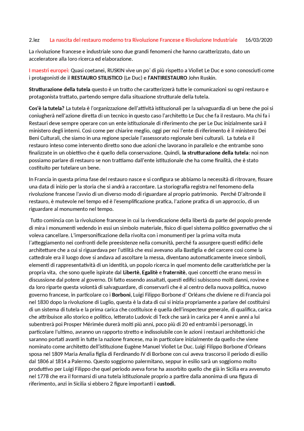 Appunti della lezione 2 di fondamenti di teoria del restauro 6cfu anno ... Appunti della lezione 2 di fondamenti di teoria del restauro 6cfu anno ...