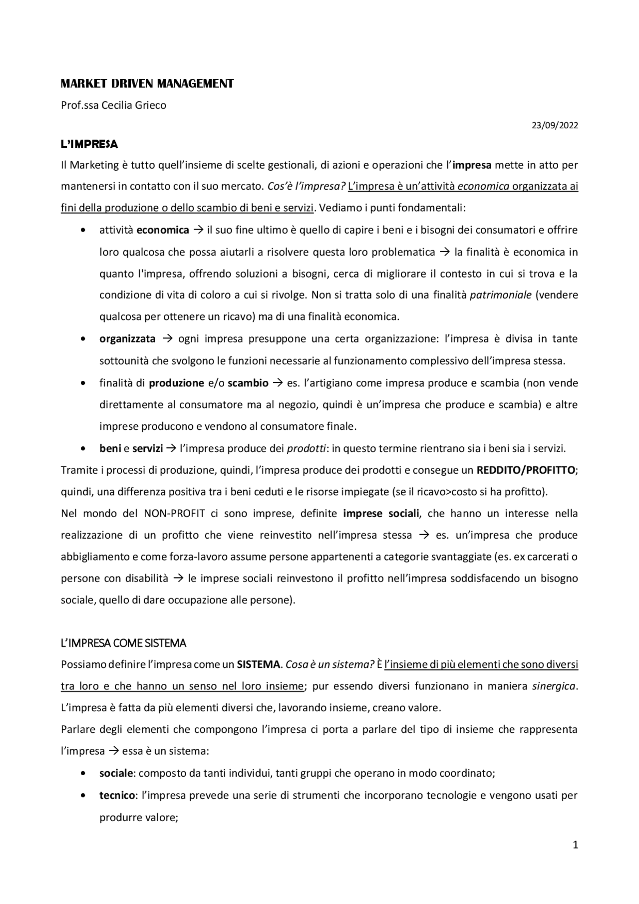 Market Driven Management Profssa Grieco Appunti Di Marketing Docsity
