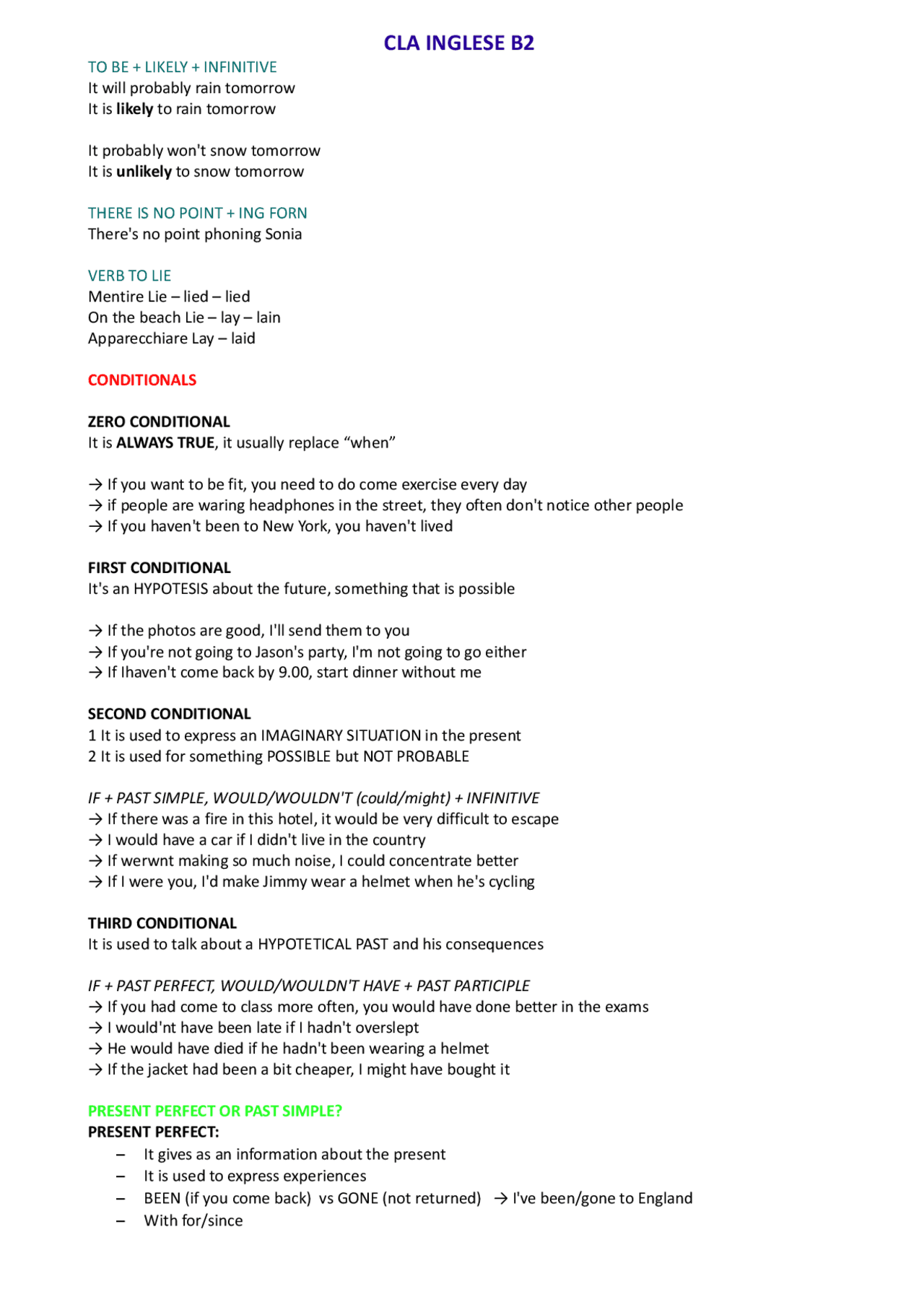 Inglese B2 corso CLA appunti | Schemi e mappe concettuali di Lingua ...