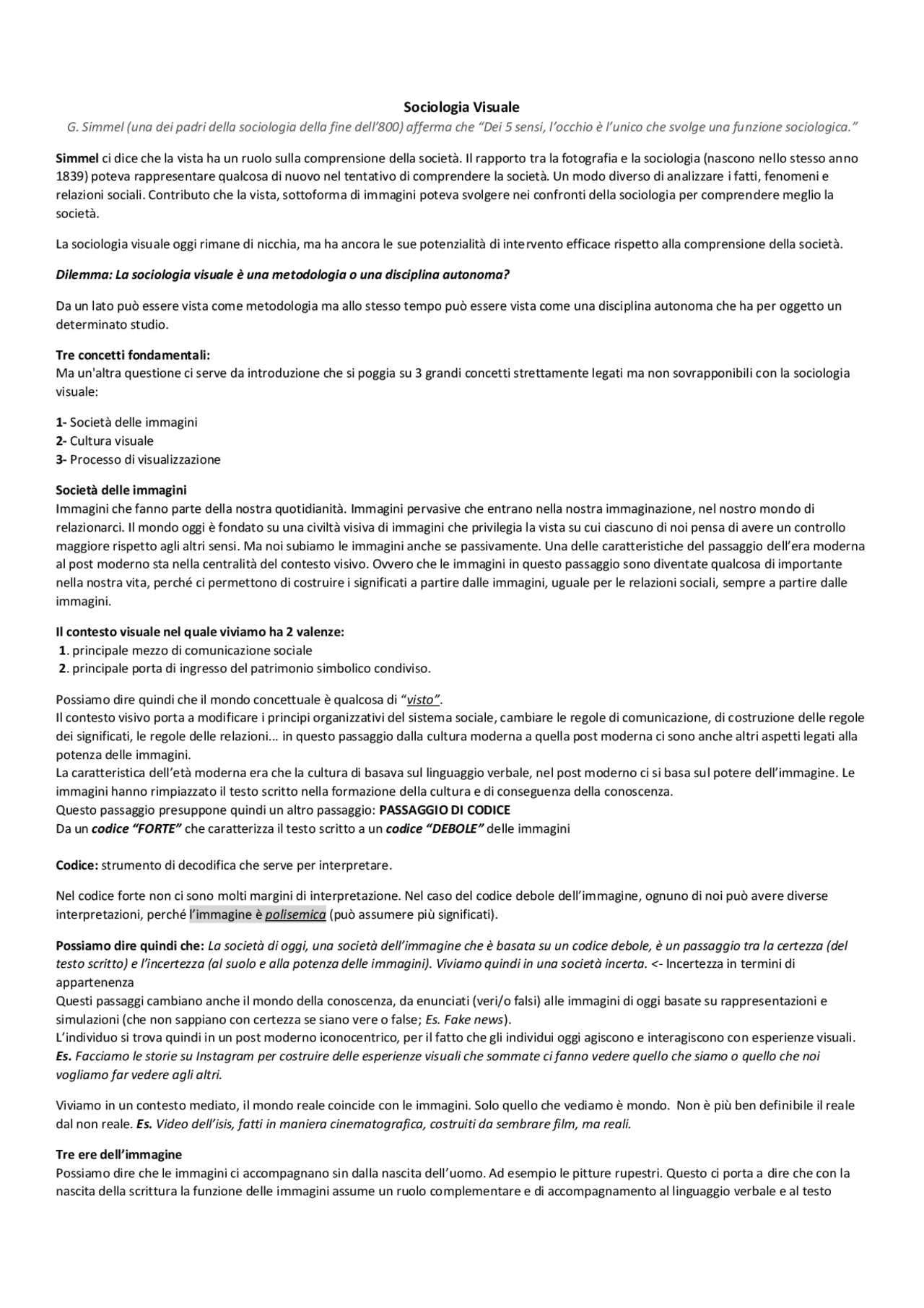 La Sociologia Visuale Appunti Di Sociologia Visuale Docsity