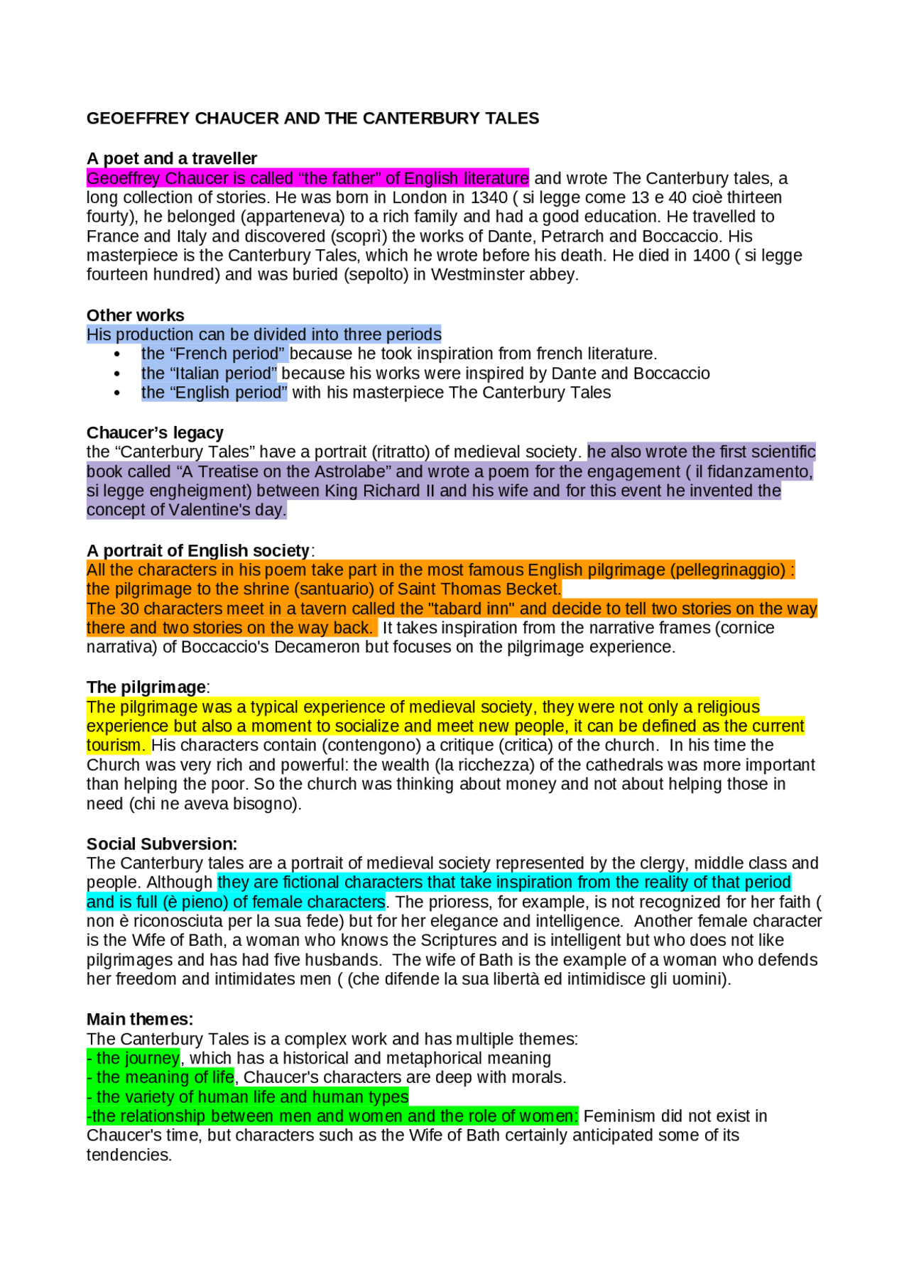 GEOEFFREY CHAUCER AND THE CANTERBURY TALES | Sintesi del corso di ...