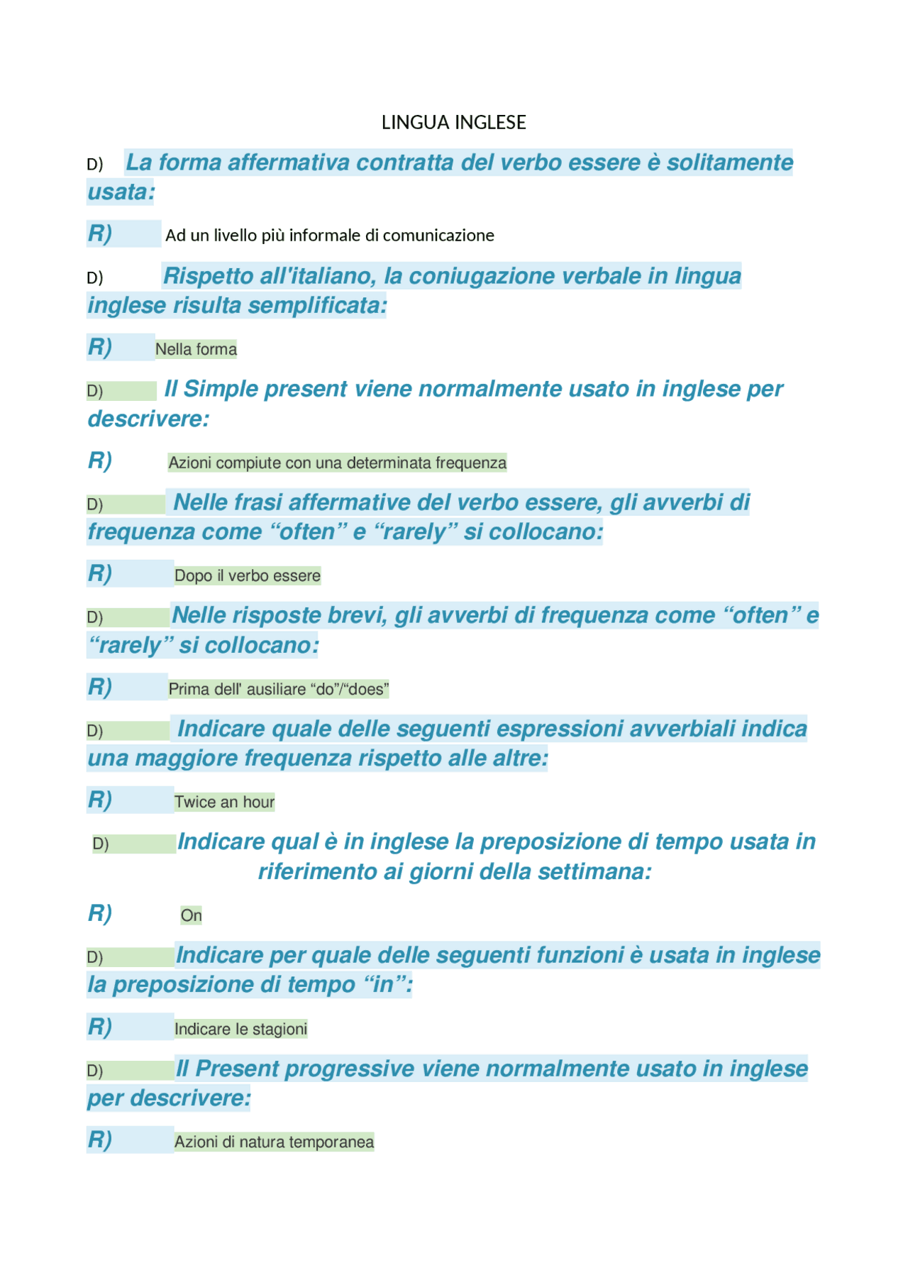 Sintesi Del Programma Dinglese Prove Desame Di Lingua Inglese Docsity