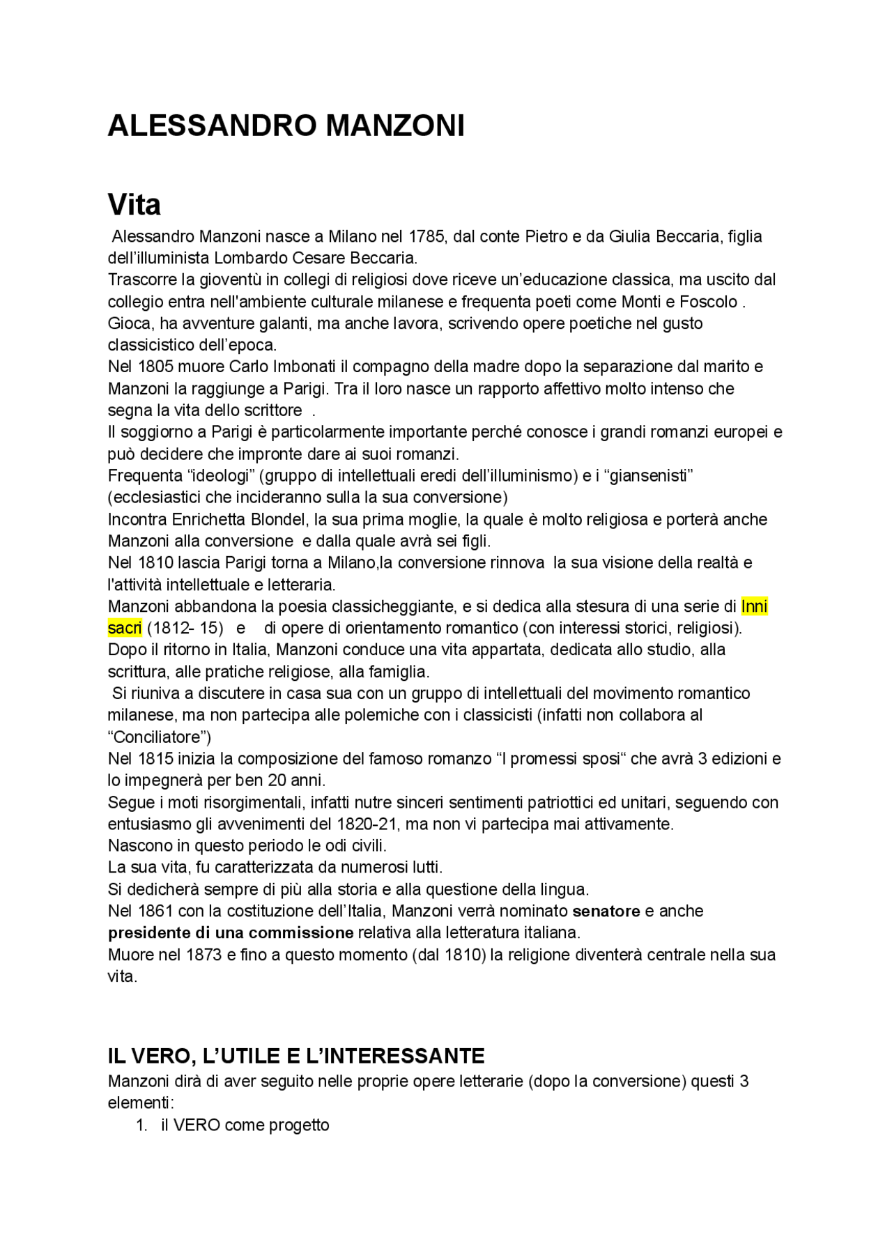 Manzoni Vita E Opere I Promessi Sposi Appunti Di Lingue E