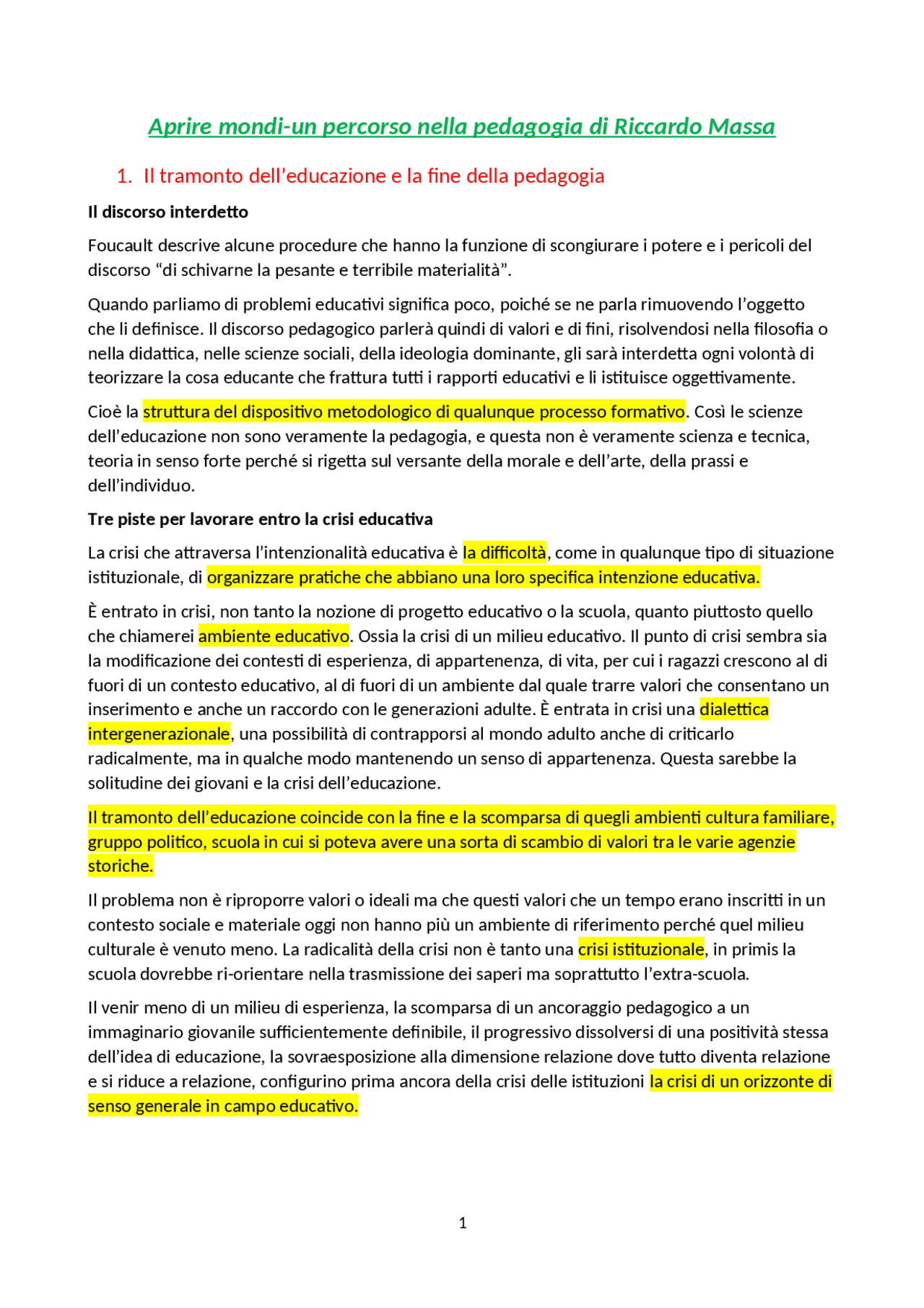 Riassunto Aprire Mondi Schemi E Mappe Concettuali Di Pedagogia Docsity