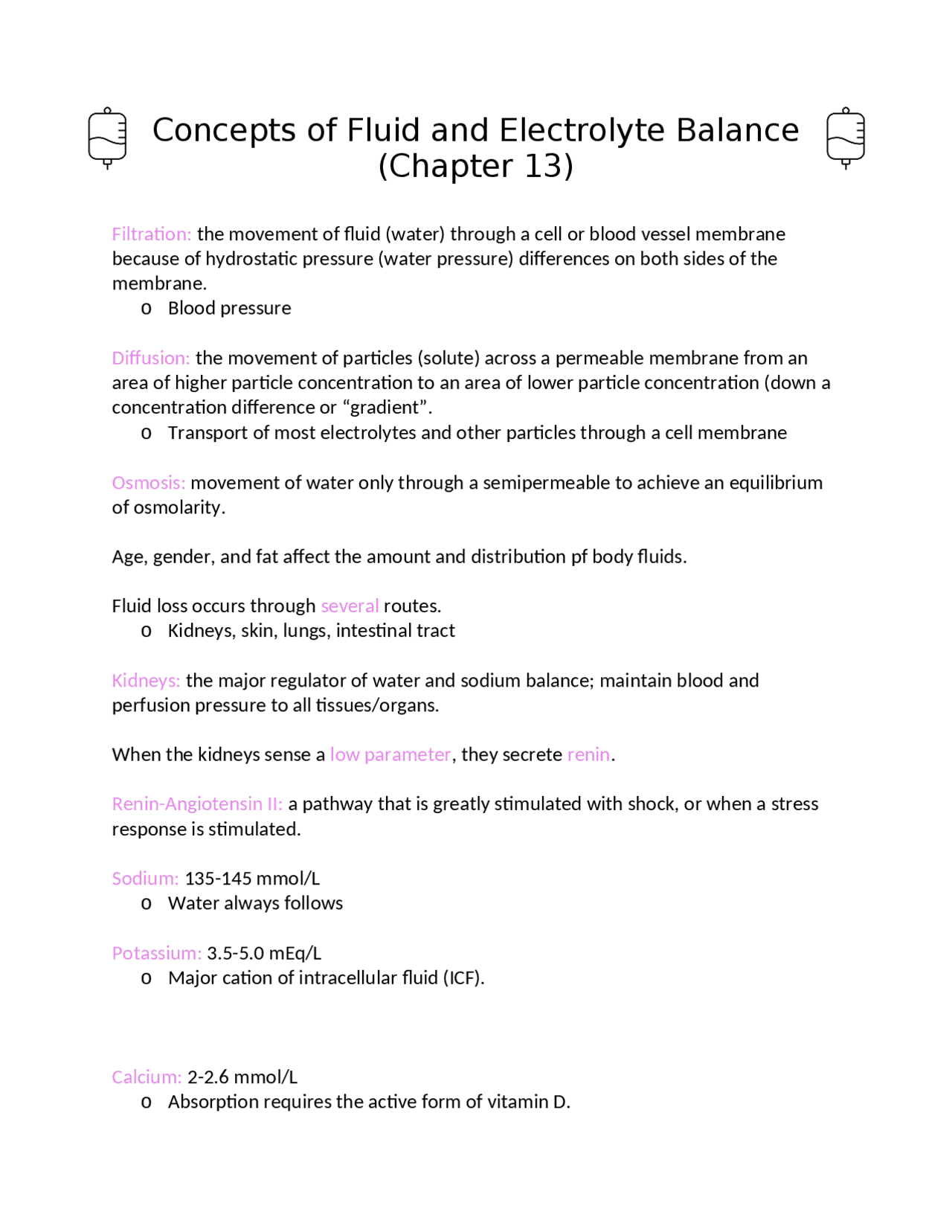 Acid-Base balance Study notes | Study notes Nursing | Docsity