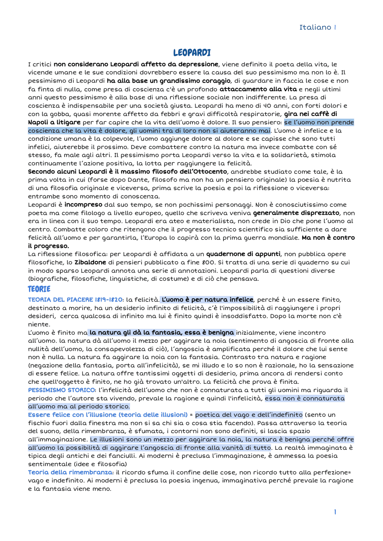 Appunti completi di Leopardi | Appunti di Italiano | Docsity