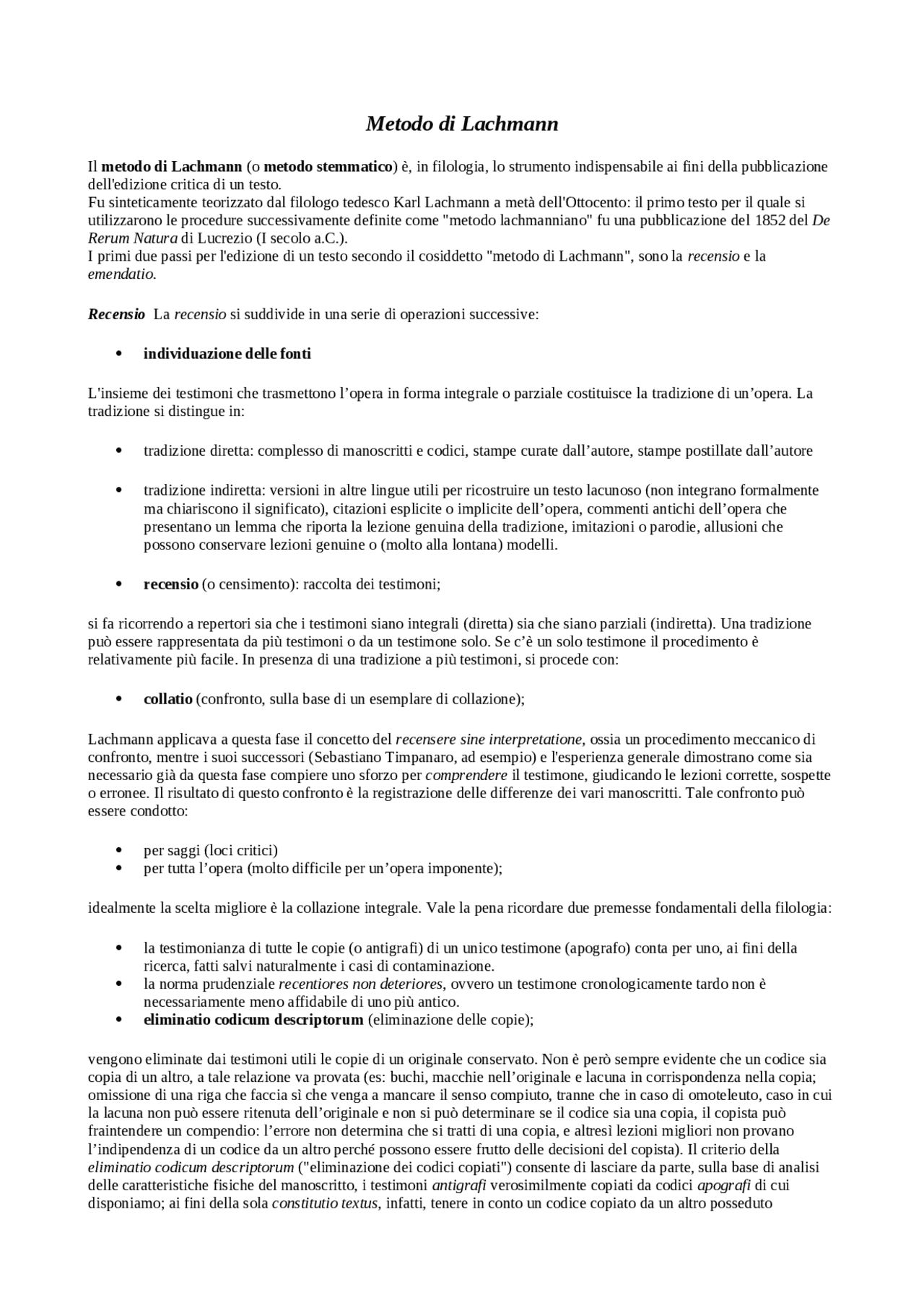 Metodo di Lachmann - Riassunto | Schemi e mappe concettuali di ...