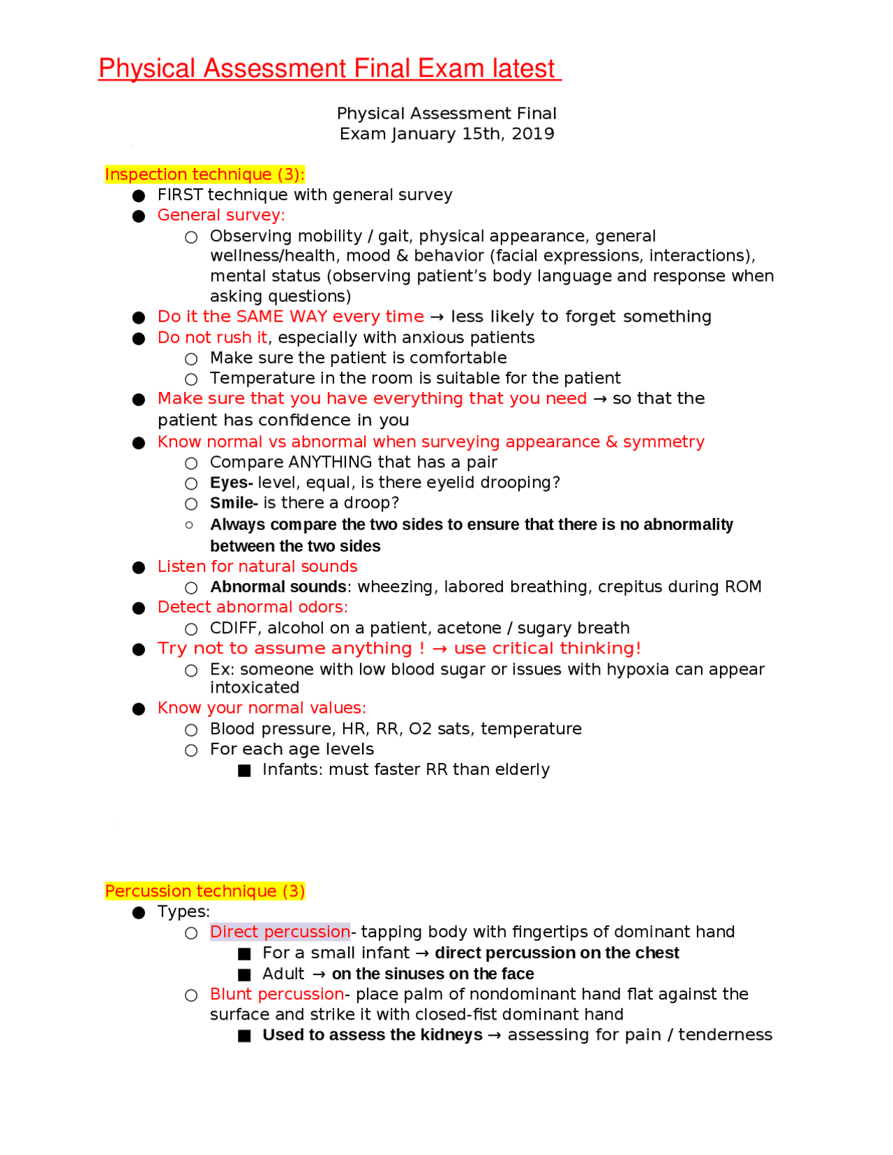 Physical Assessment Final Exam latest | Exams Nursing | Docsity