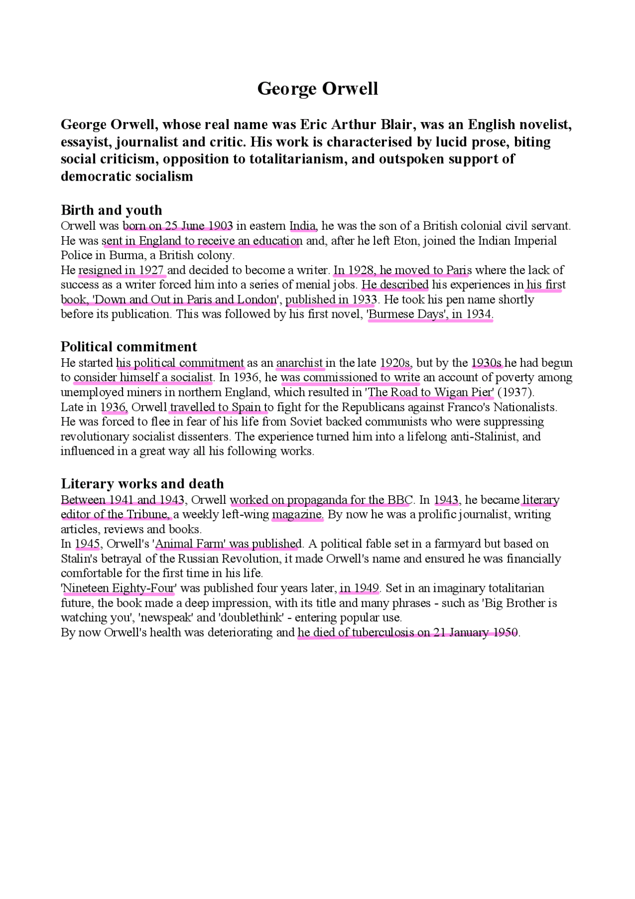 Appunti George Orwell Appunti Di Inglese Docsity