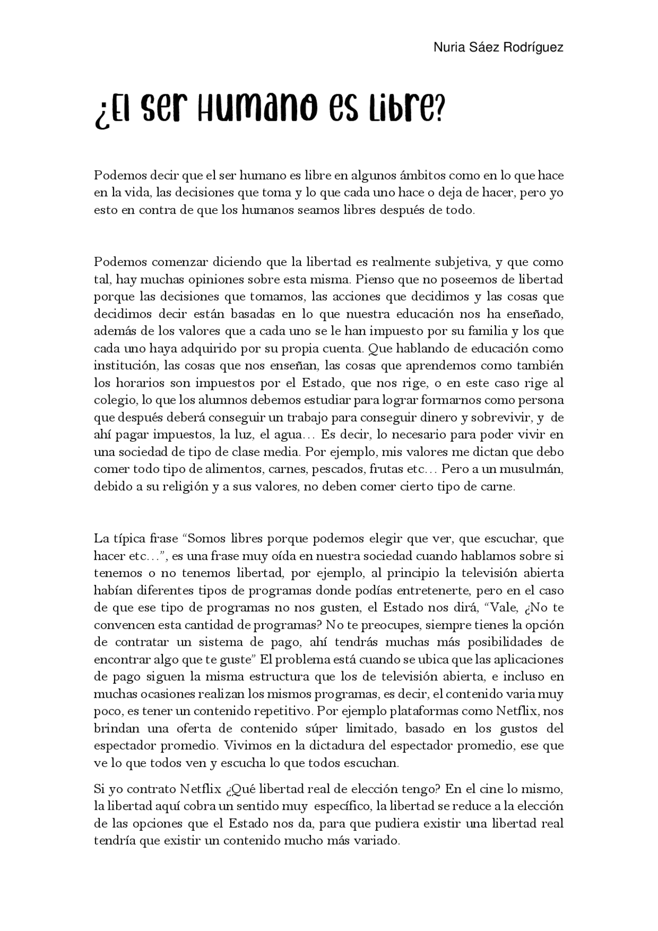 ¿El ser humano es libre? | Ejercicios de Filosofía | Docsity