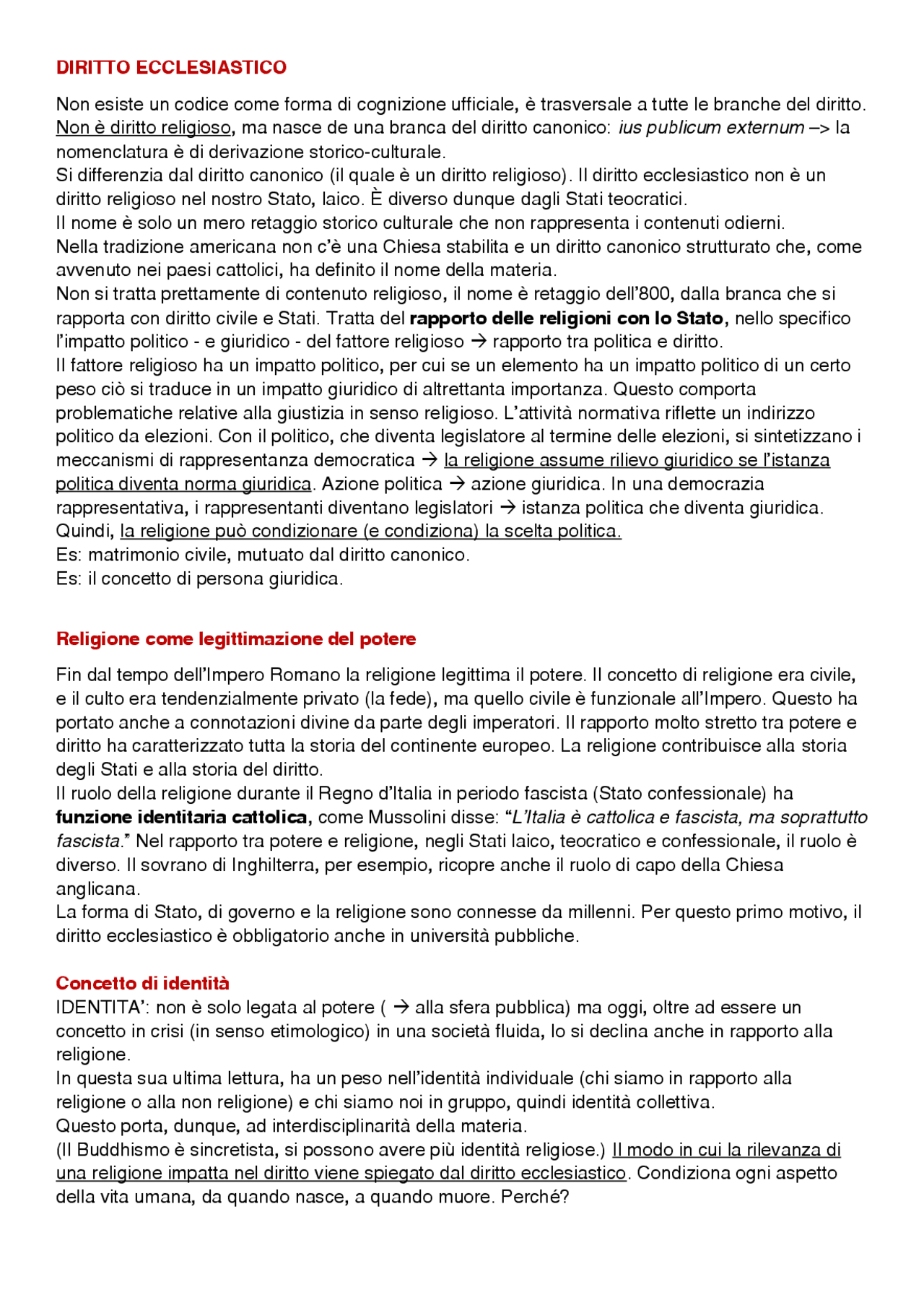 Appunti Dettagliati Diritto Ecclesiastico Appunti Di Diritto