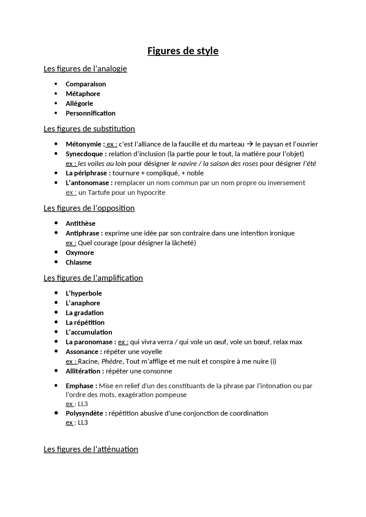 Figures de style bac de français | Lectures Français | Docsity