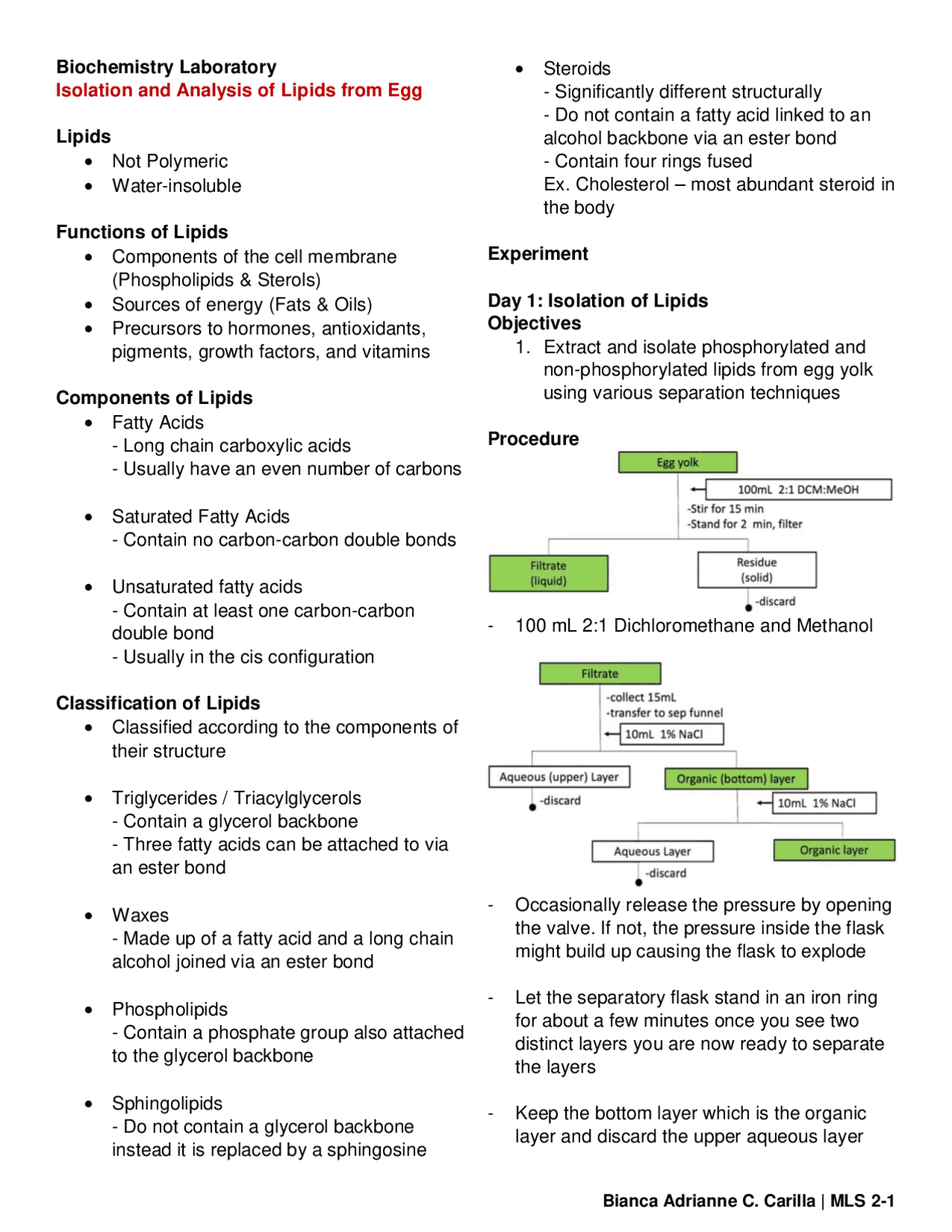 Biochemistry Laboratory Experiment Lecture Notes Biochemistry Docsity