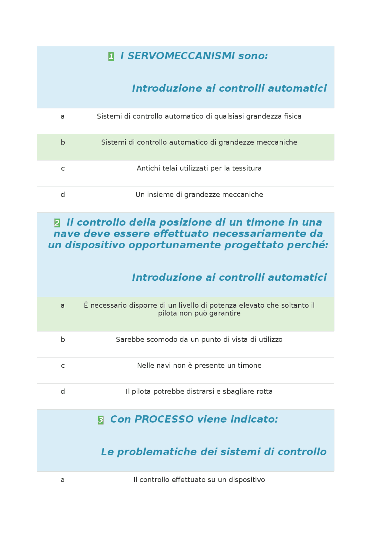Paniere, domande e risposte sulla prova d'esame per il Corso in Controlli automatici | Panieri ...