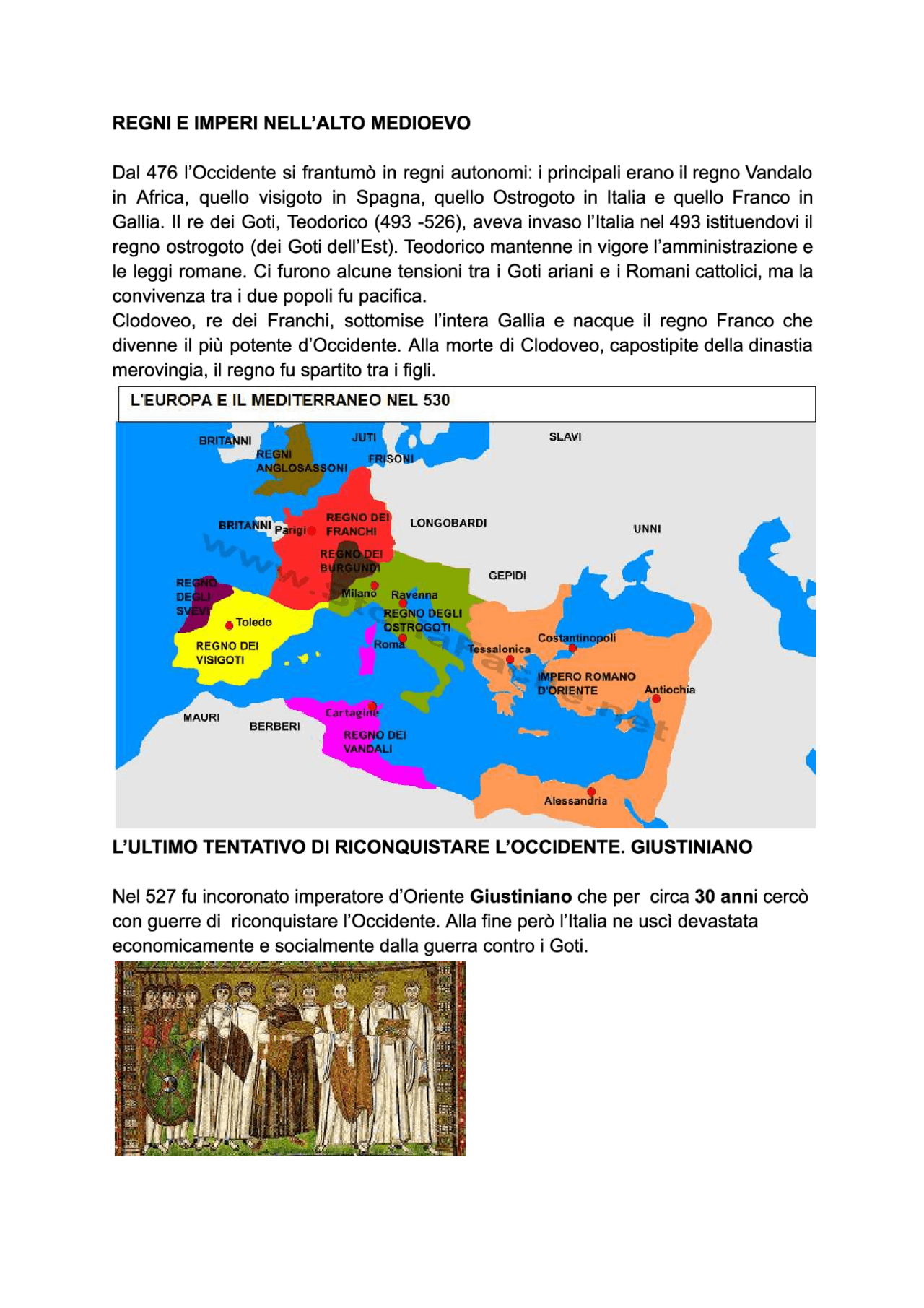 I regni romano barbarici | Schemi e mappe concettuali di Storia | Docsity
