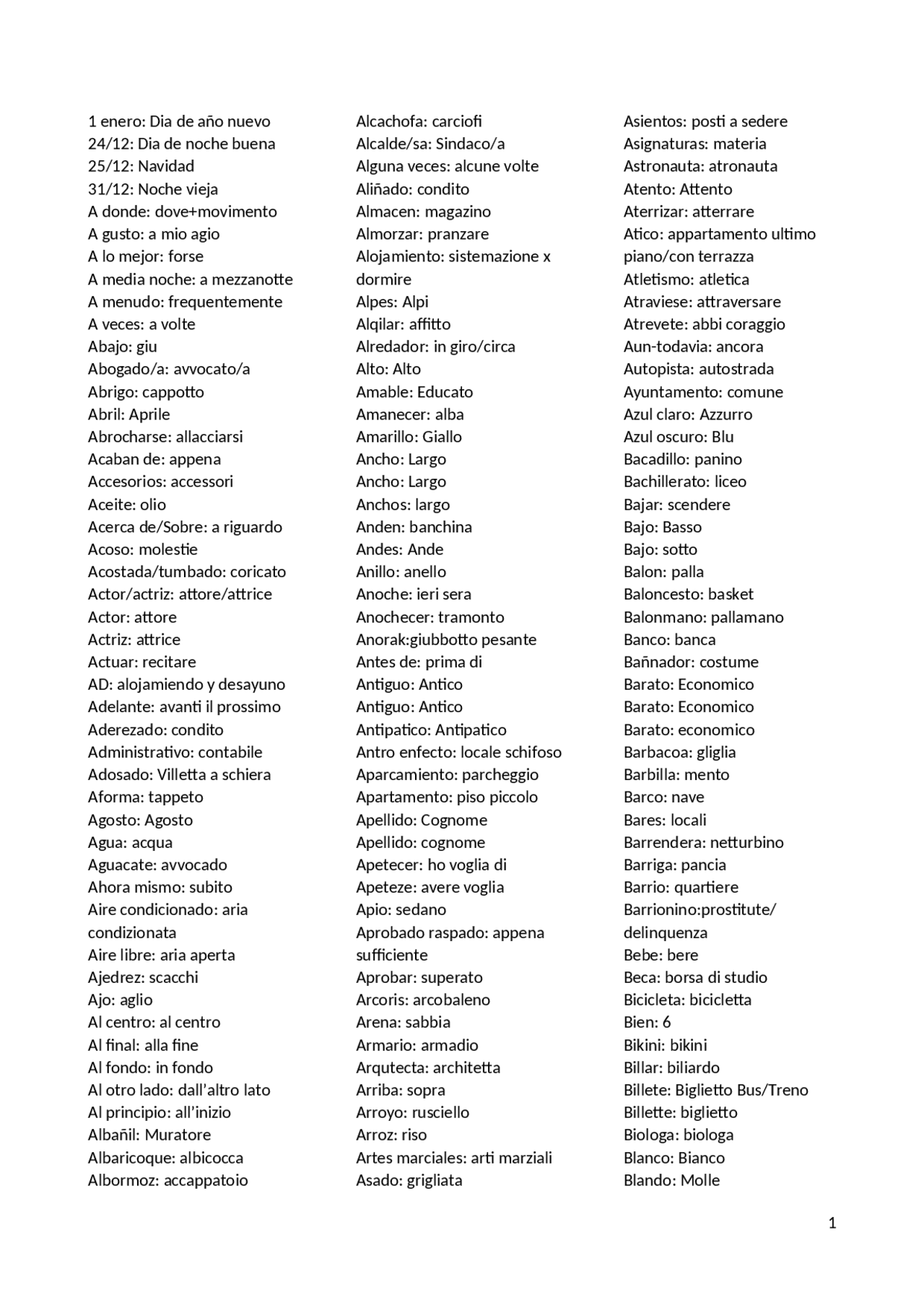 Parole più importanti tradotte | Appunti di Spagnolo | Docsity