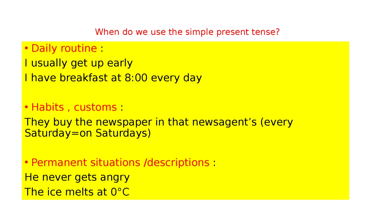 Simple present esempi e utilizzo | Esercizi di Inglese | Docsity
