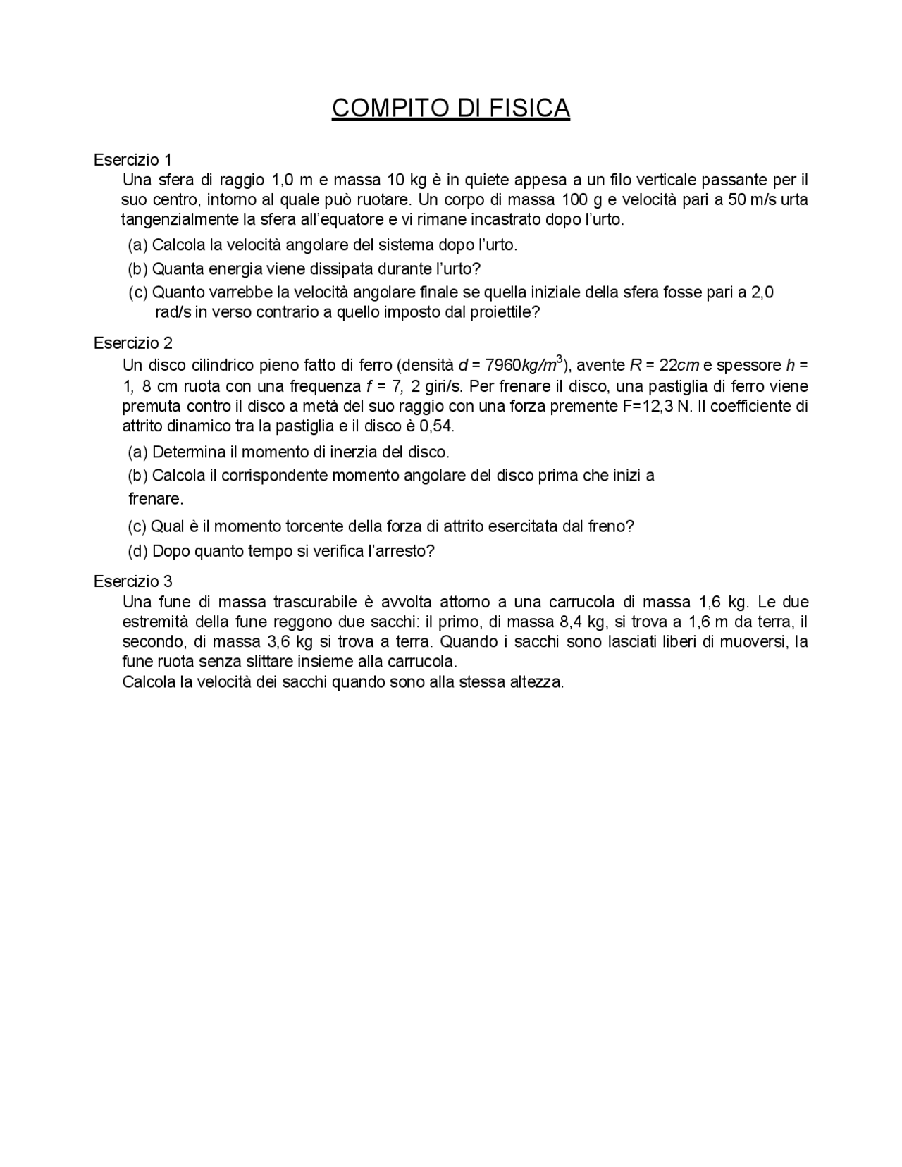 Motirotazionaliecorpirigidi Esercizi Di Fisica Docsity
