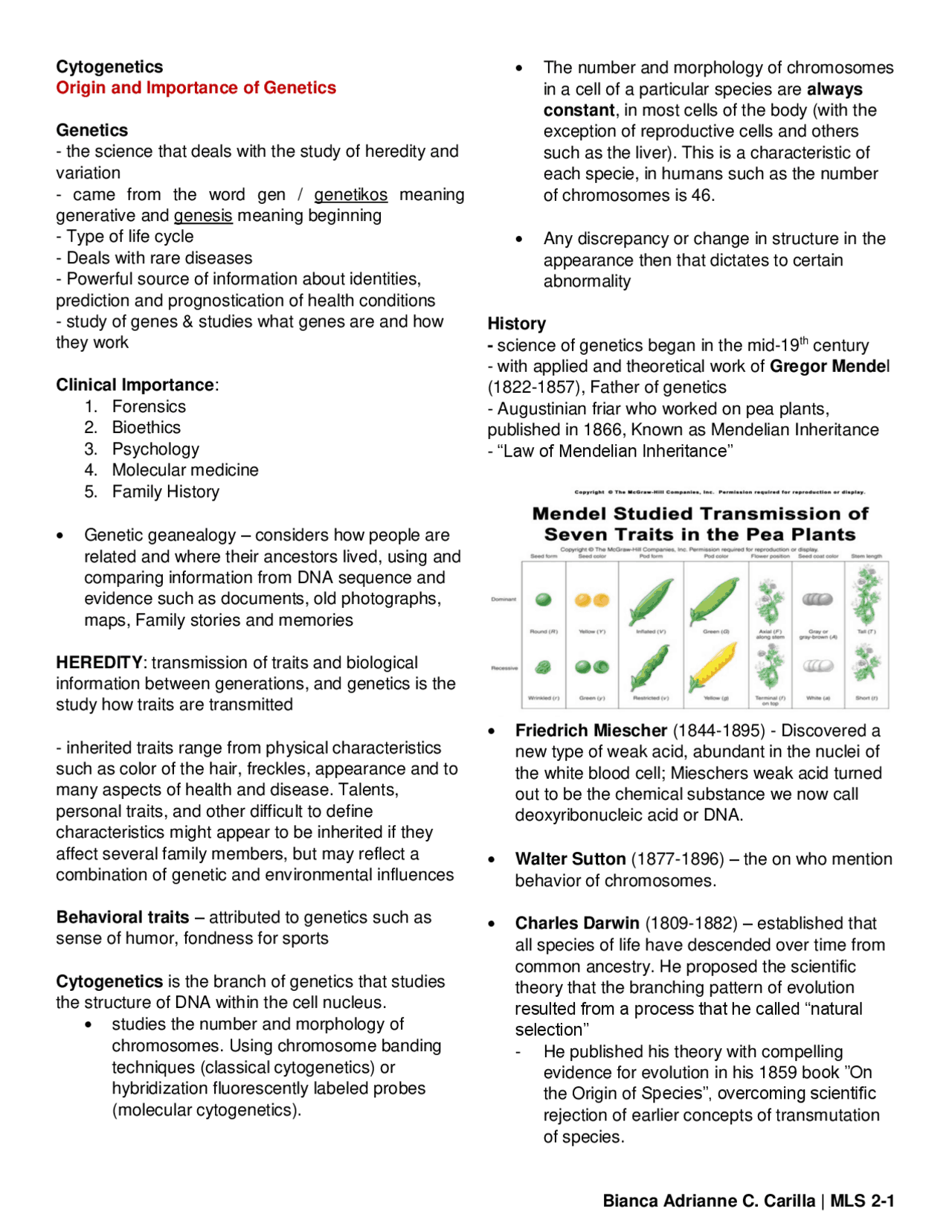 Cytogenetics Lecture Notes Lecture Notes Cytology Docsity