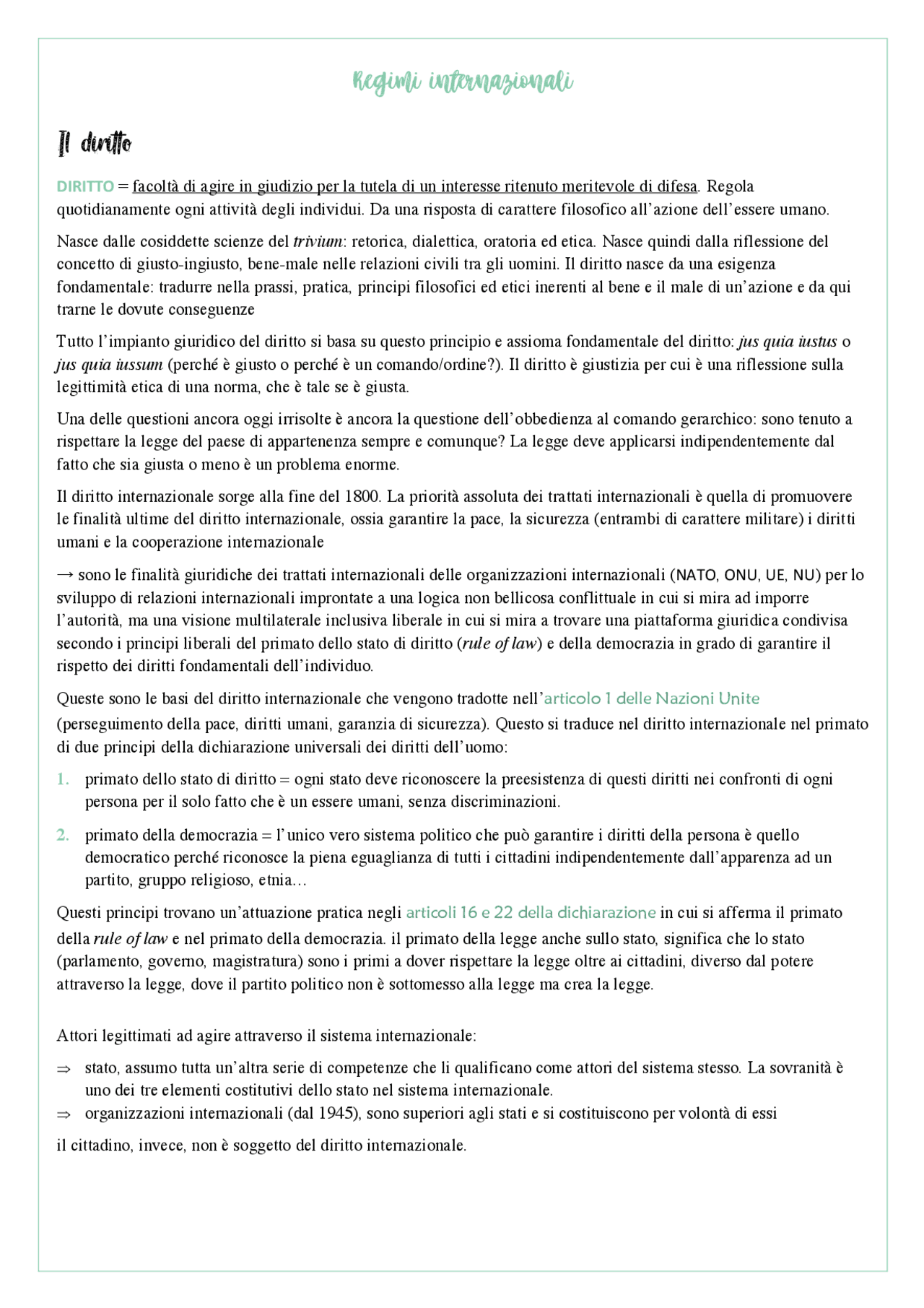 Appunti Completi Lezioni Di Regimi Internazionali Appunti Di Diritto