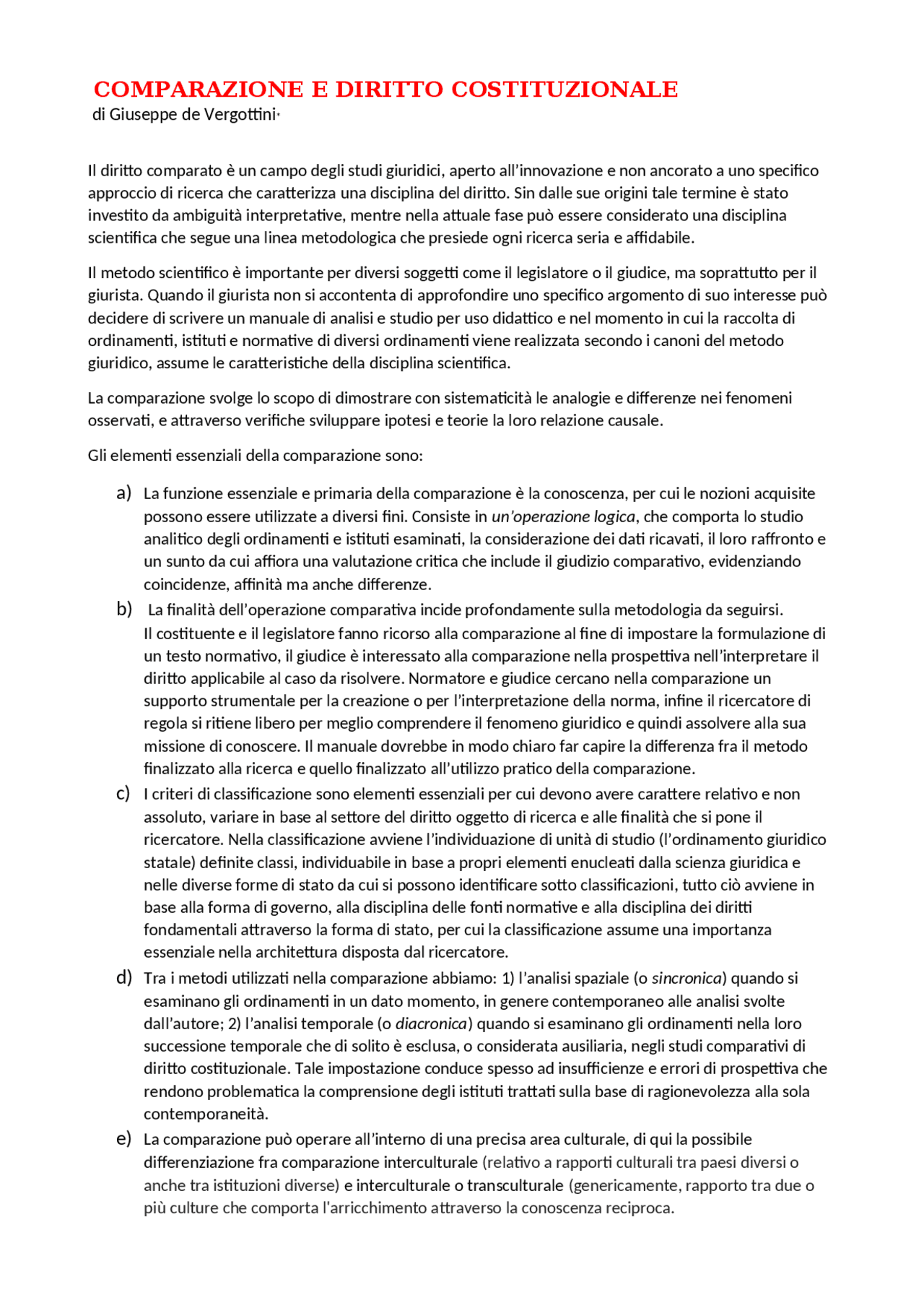 Riassunto Di Diritto Costituzionale Comparato Di Giuseppe De Vergottini