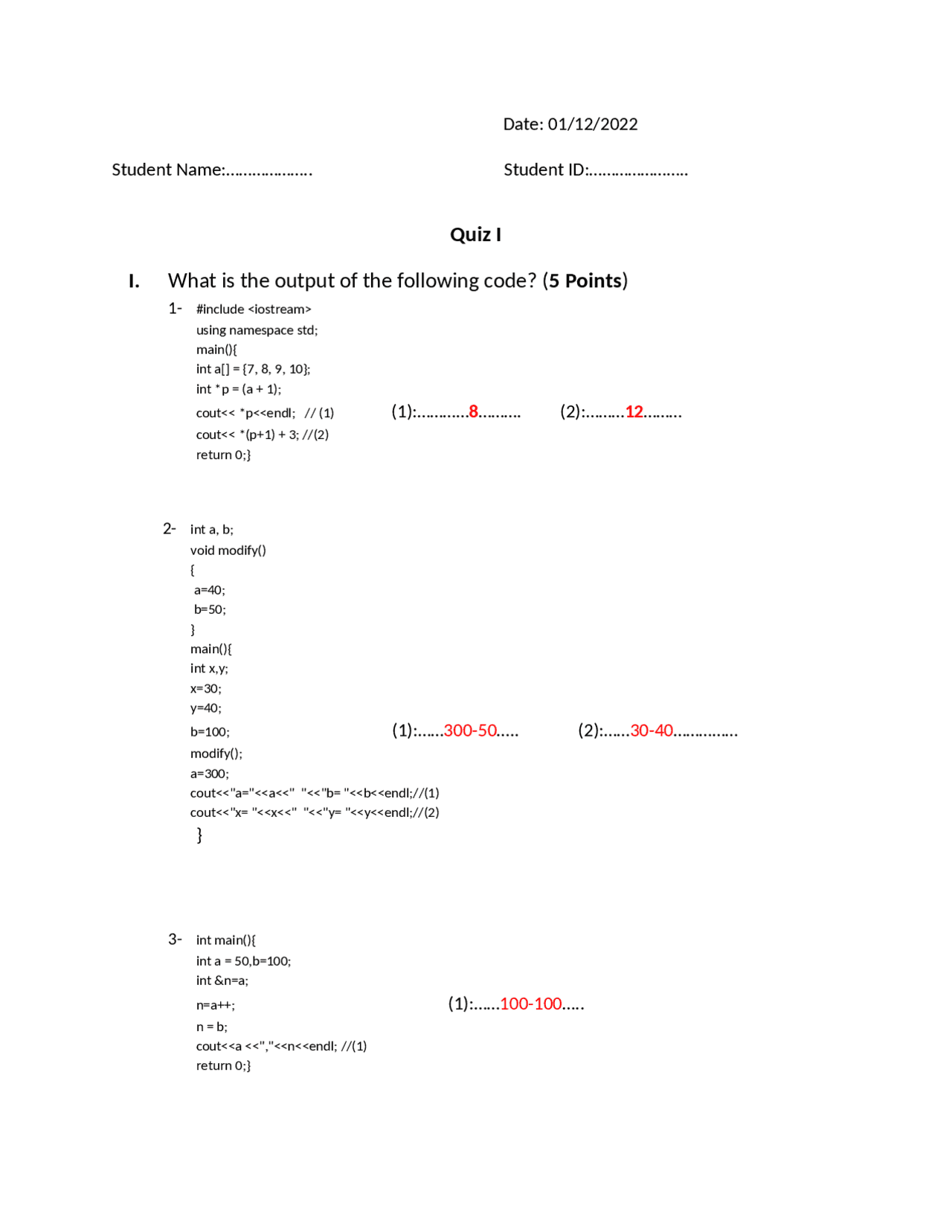 C Pointers And Functions Quizzes Programming Languages Docsity