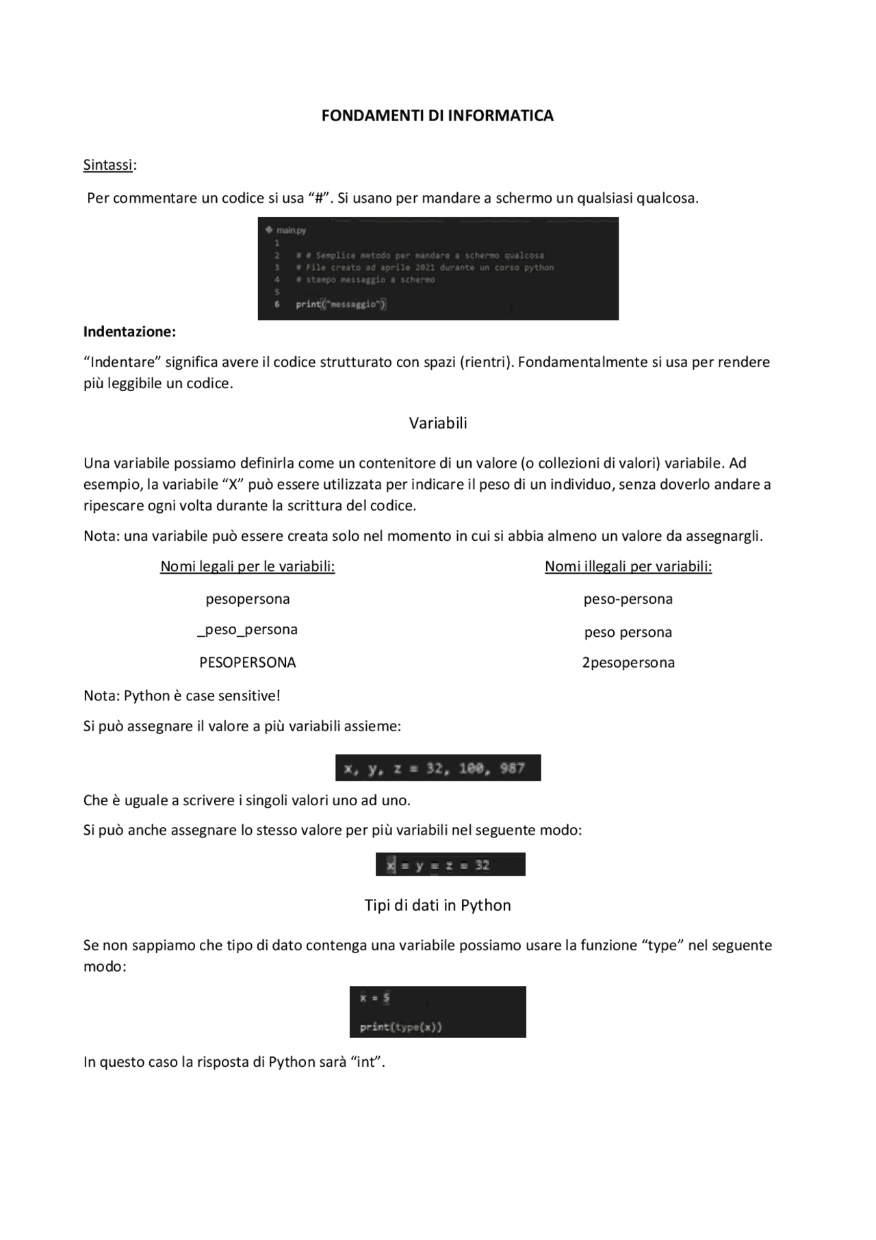 Teoria ed esercizi linguaggio Python | Esercizi di Fondamenti di informatica | Docsity