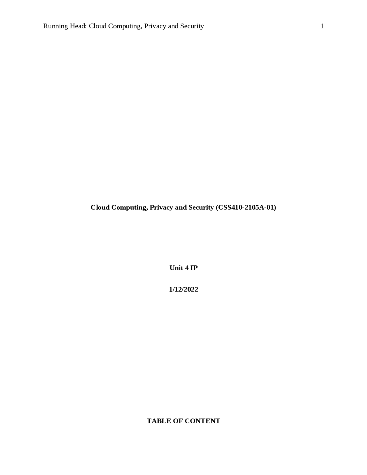 Cloud Computing, Privacy and Security Unit 4 I | Assignments Computer ...