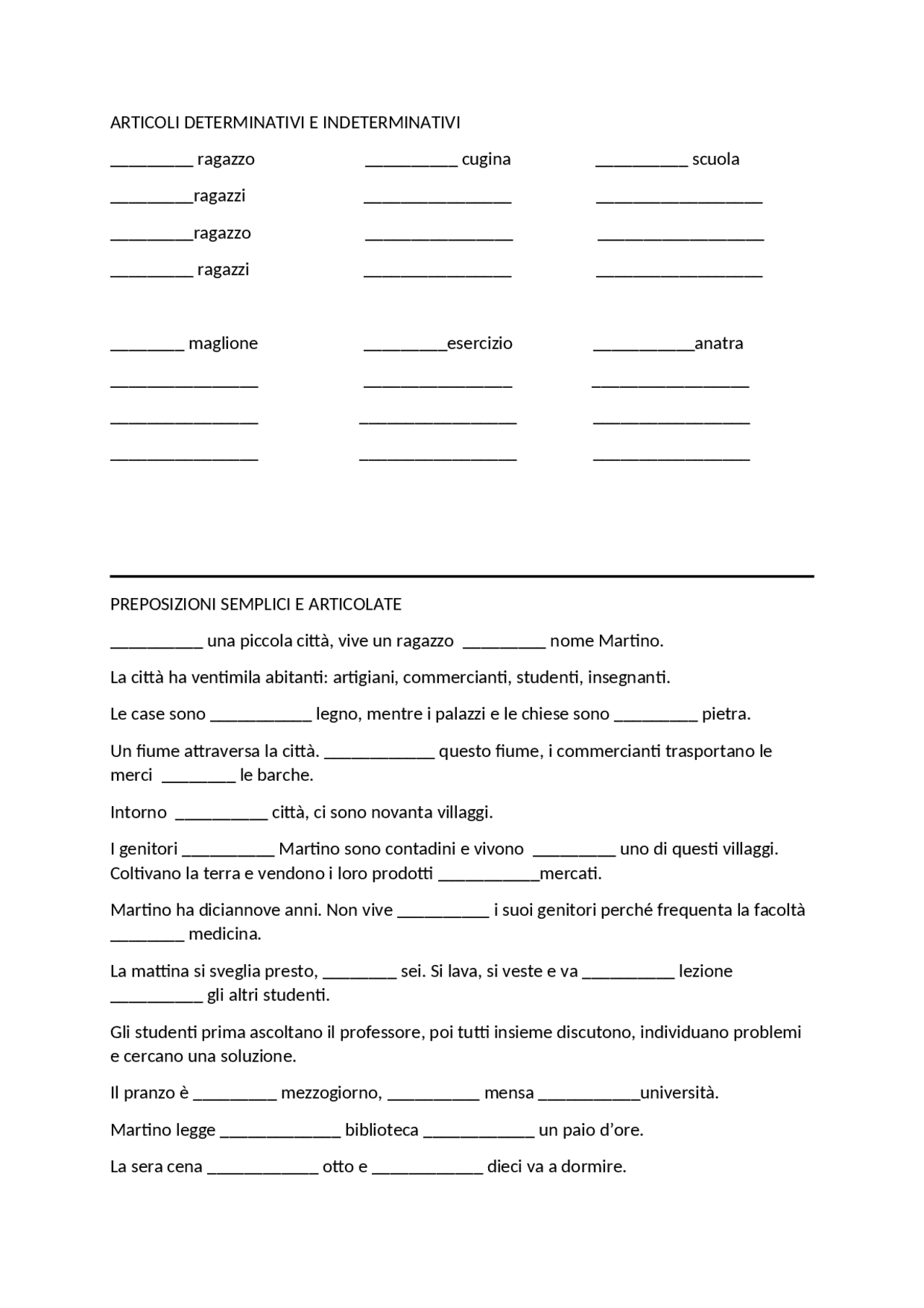 Articoli determinativi e indeterminativi | Appunti di Italiano | Docsity