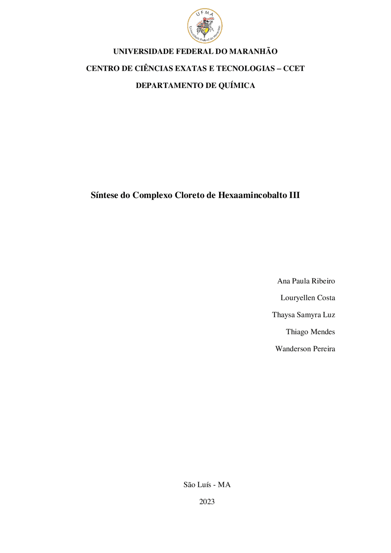 RELATORIO SINTESE COMPLEXO CLORETO DE HEXAAMINCOBALTO(III) | Guías ...