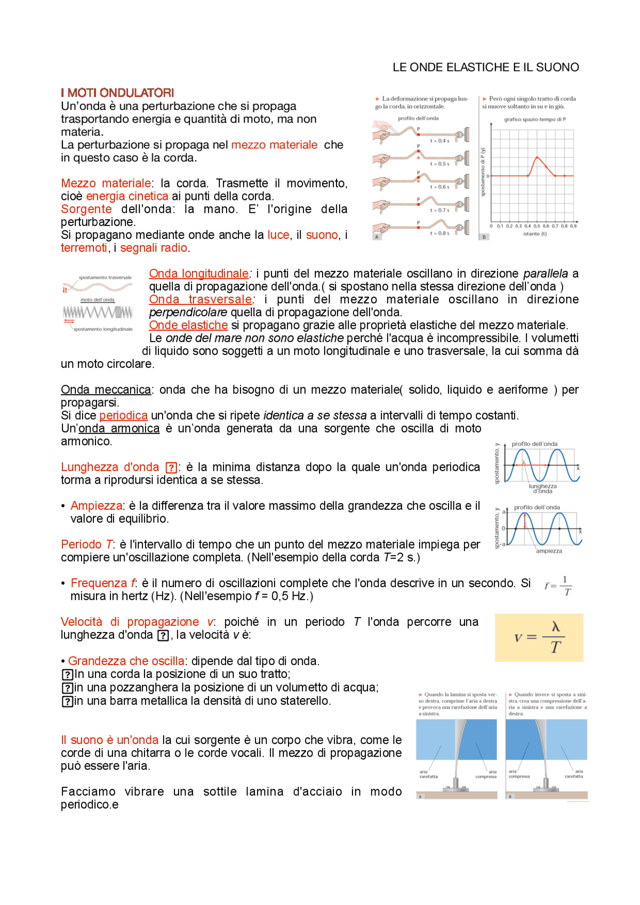 Le Onde Elastiche E Il Suono Appunti Di Fisica Docsity