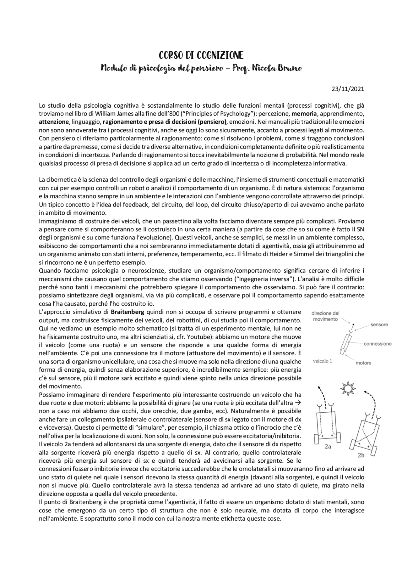Corso Di Cognizione Psicobiologia E Neuroscienze Cognitive Appunti