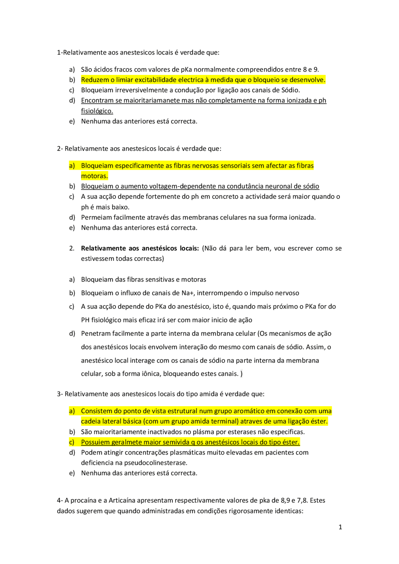 Anestesia Exercícios Provas Anestesia Docsity