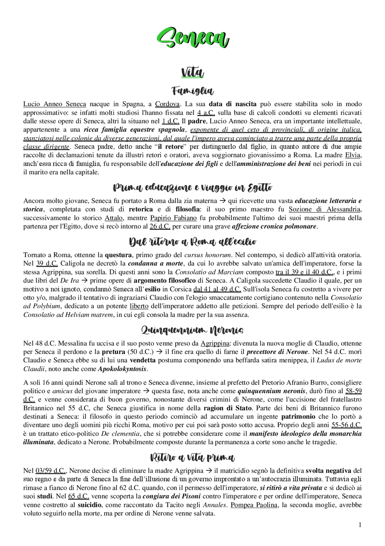 Seneca Vita E Opere Appunti Di Latino Docsity