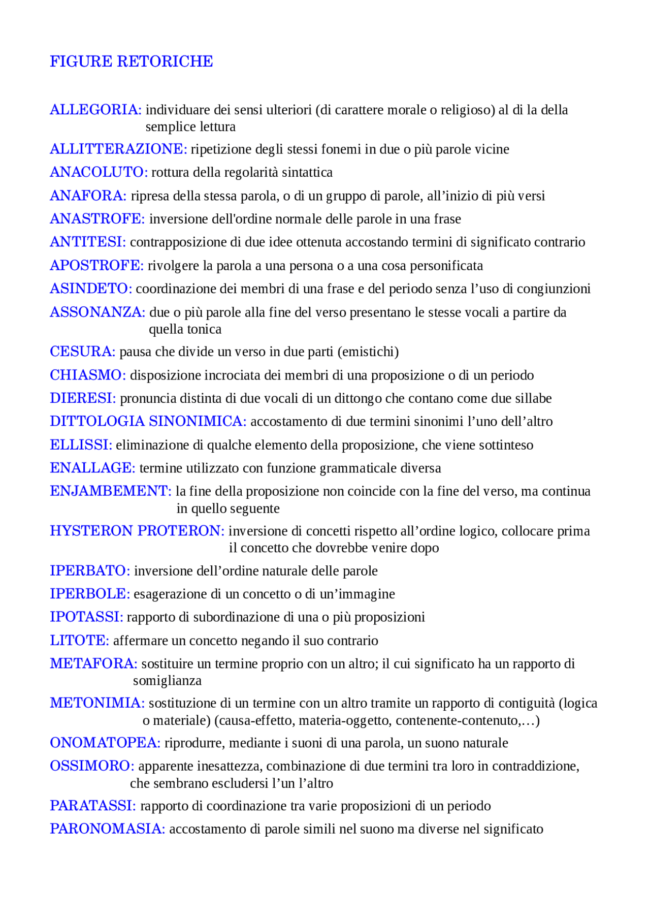 Lista figure retoriche | Schemi e mappe concettuali di Italiano | Docsity