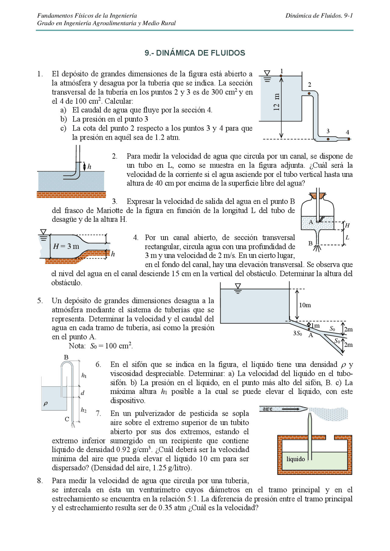 Física fluidos ejercicios tema 9 | Apuntes de Física | Docsity